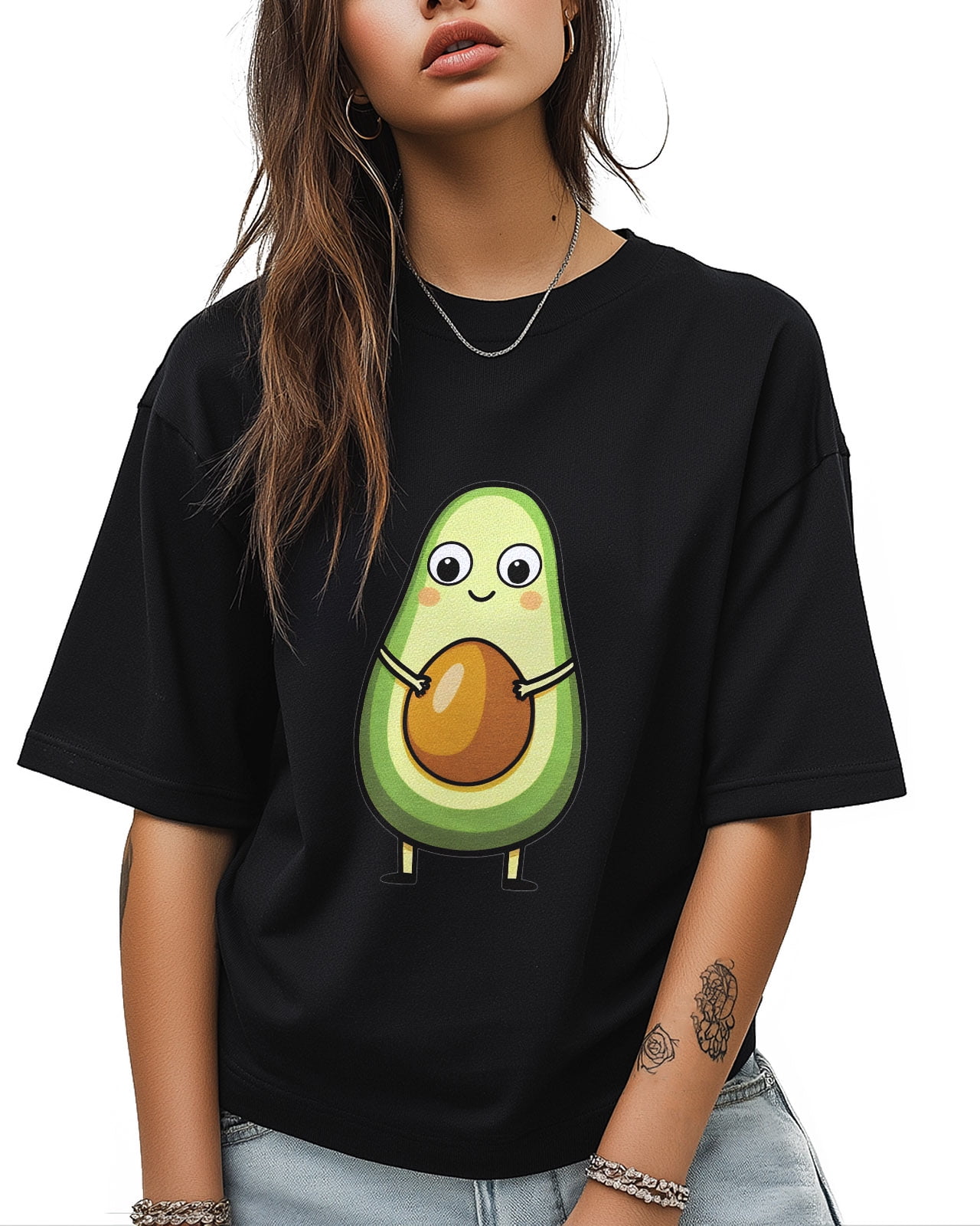 Cartoon Avocado T Shirts for Women Short Sleeve Cotton Crewneck T-Shirt ...