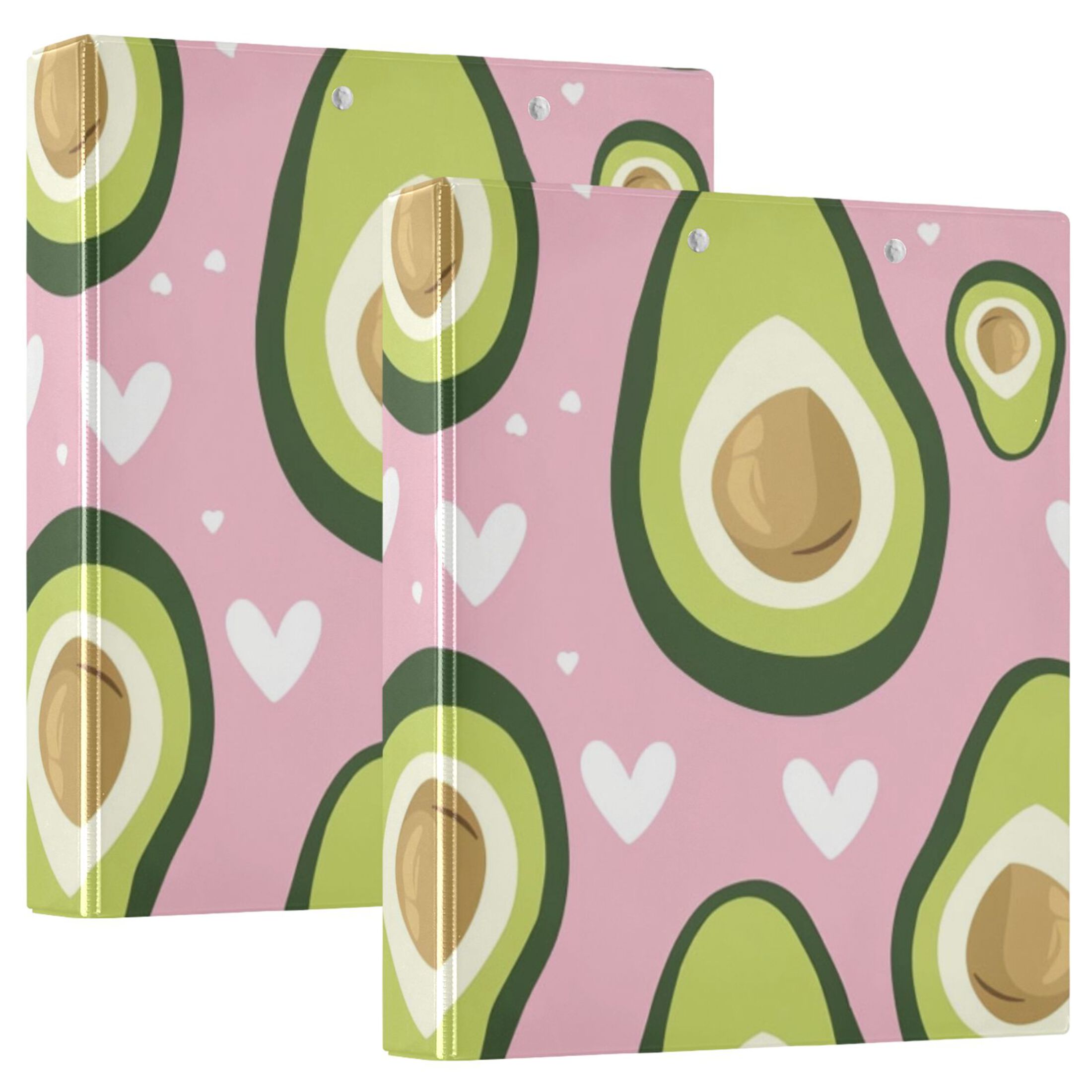 Cartoon Avocado and Heart 3 Ring Hardcover Binders 1.5" Round Rings for ...