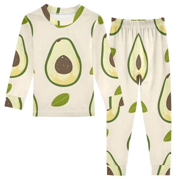 Cartoon Avocados Leaves Cotton Pajama Set Long Sleeve Top and Pants ...
