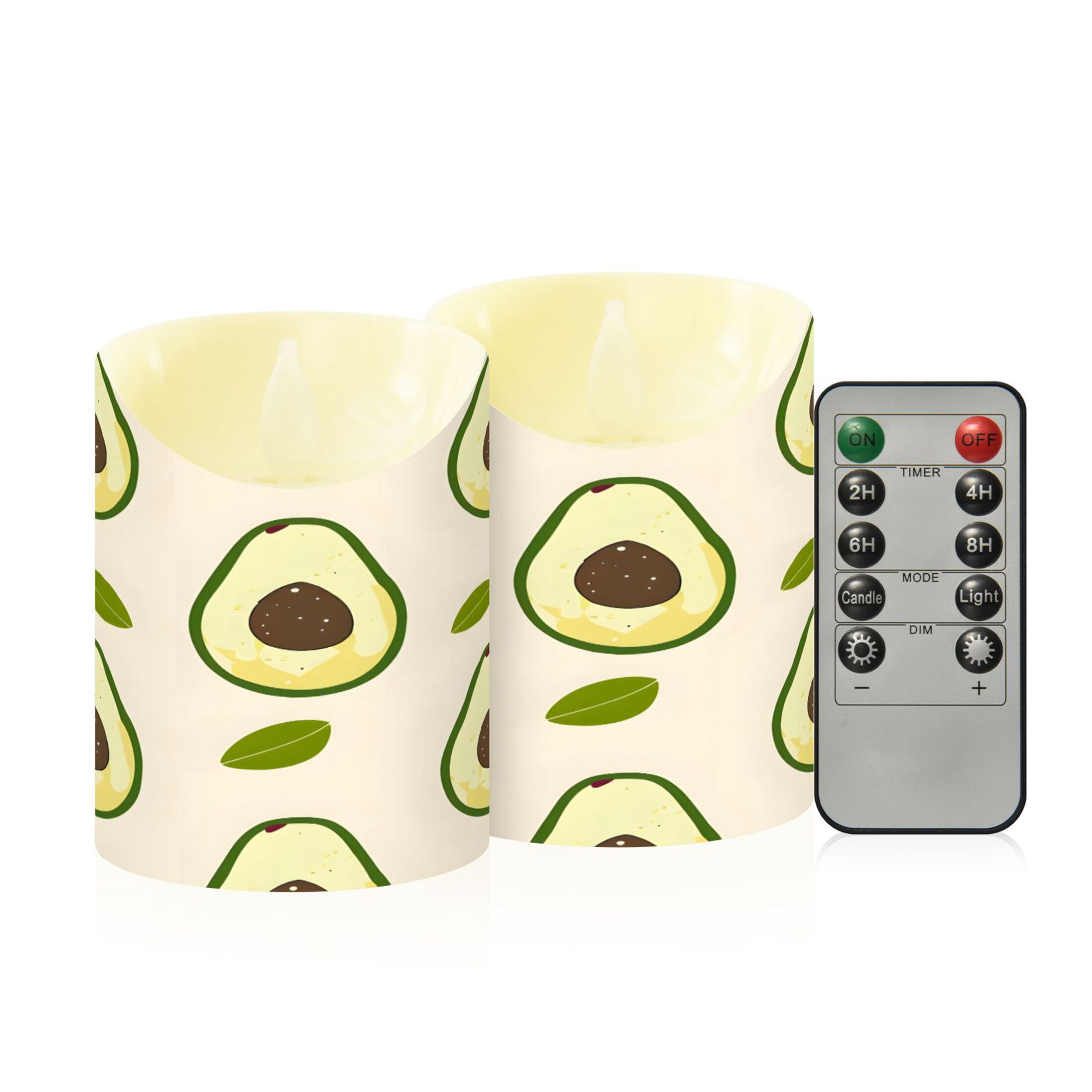 Cartoon Avocados Leaves Flickering Flameless Candles with Remote Timer ...