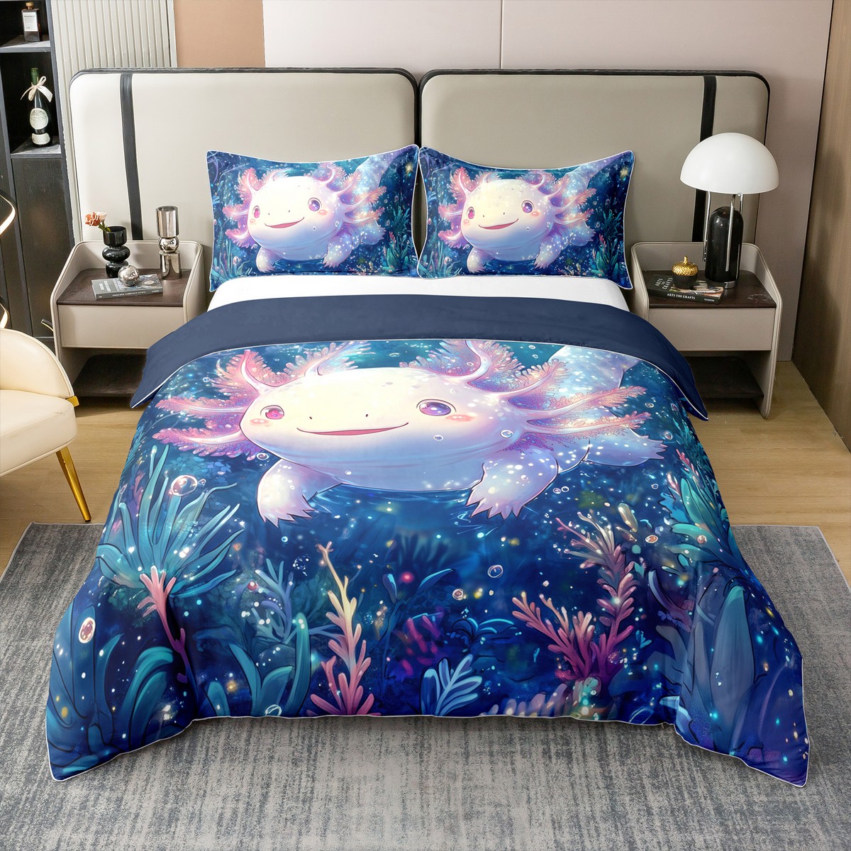 Cartoon Axolotl 100% Cotton Duvet Cover Full Size,Underwater World ...