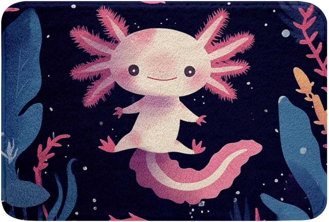 Cartoon Axolotl Bathroom Rug, Ocean Creature Bath Mat 16" x 24 ...