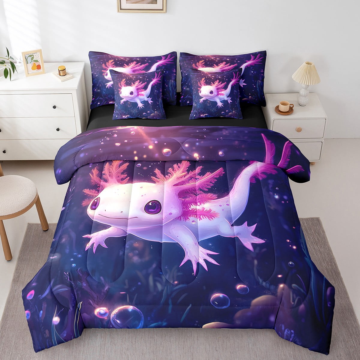 Cartoon Axolotl Bed In A Bag Cute Axolotl Full 7 Piece Comforter Sets ...