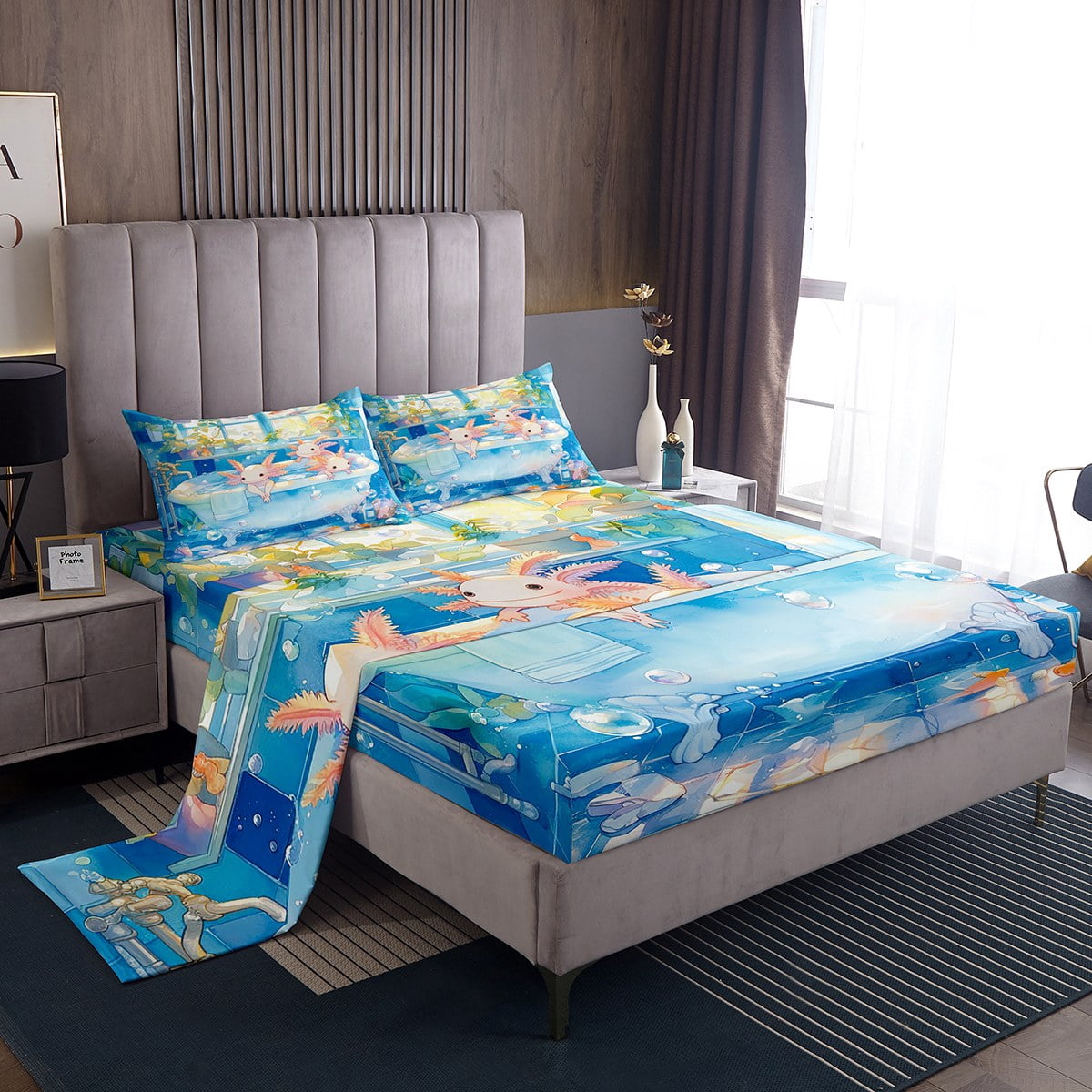 Cartoon Axolotl Bed Sheets King Size,Cute Ocean Animals Bedding Set ...