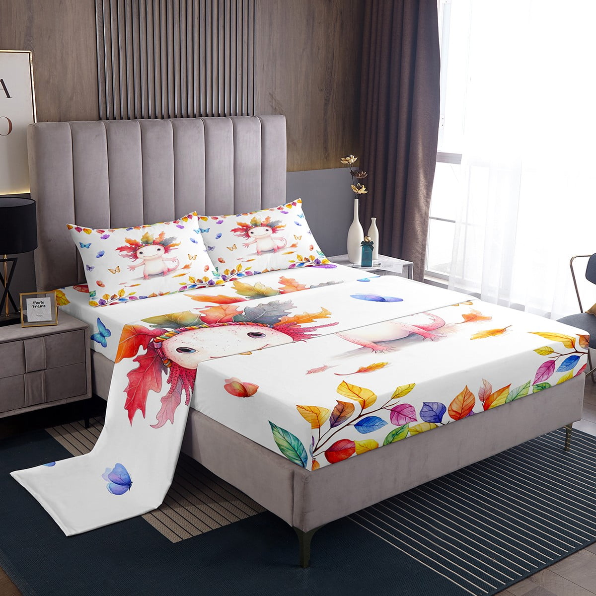 Cartoon Axolotl Bed Sheets Set Cute Animal Queen Sheet Set, Kawaii ...