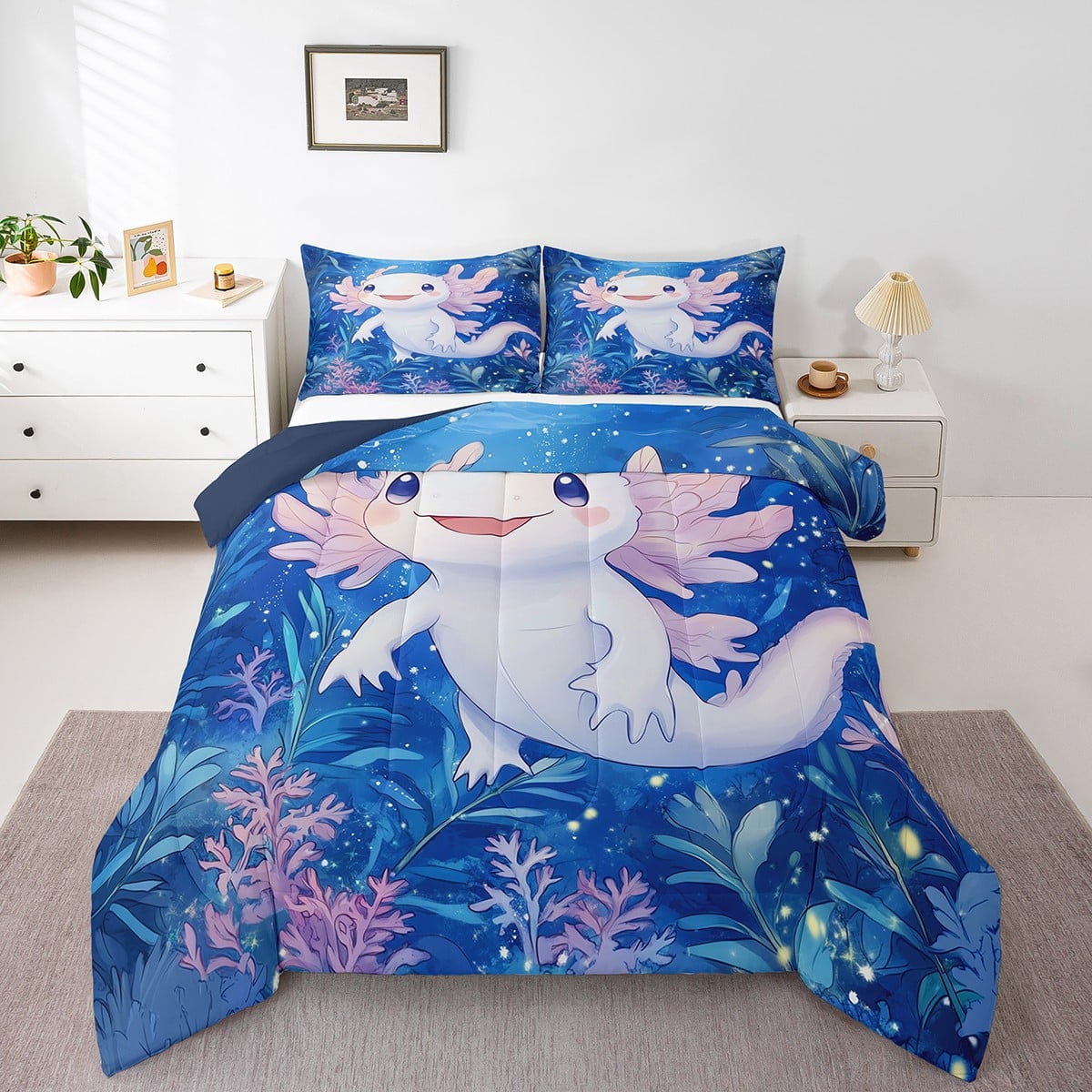 Cartoon Axolotl Bedding Set Cute Ocean Animal Axolotl Twin Comforter ...