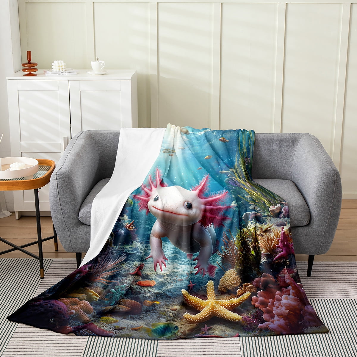 Cartoon Axolotl Blanket Queen 90x90, Ocean Animal Throw Blanket For ...