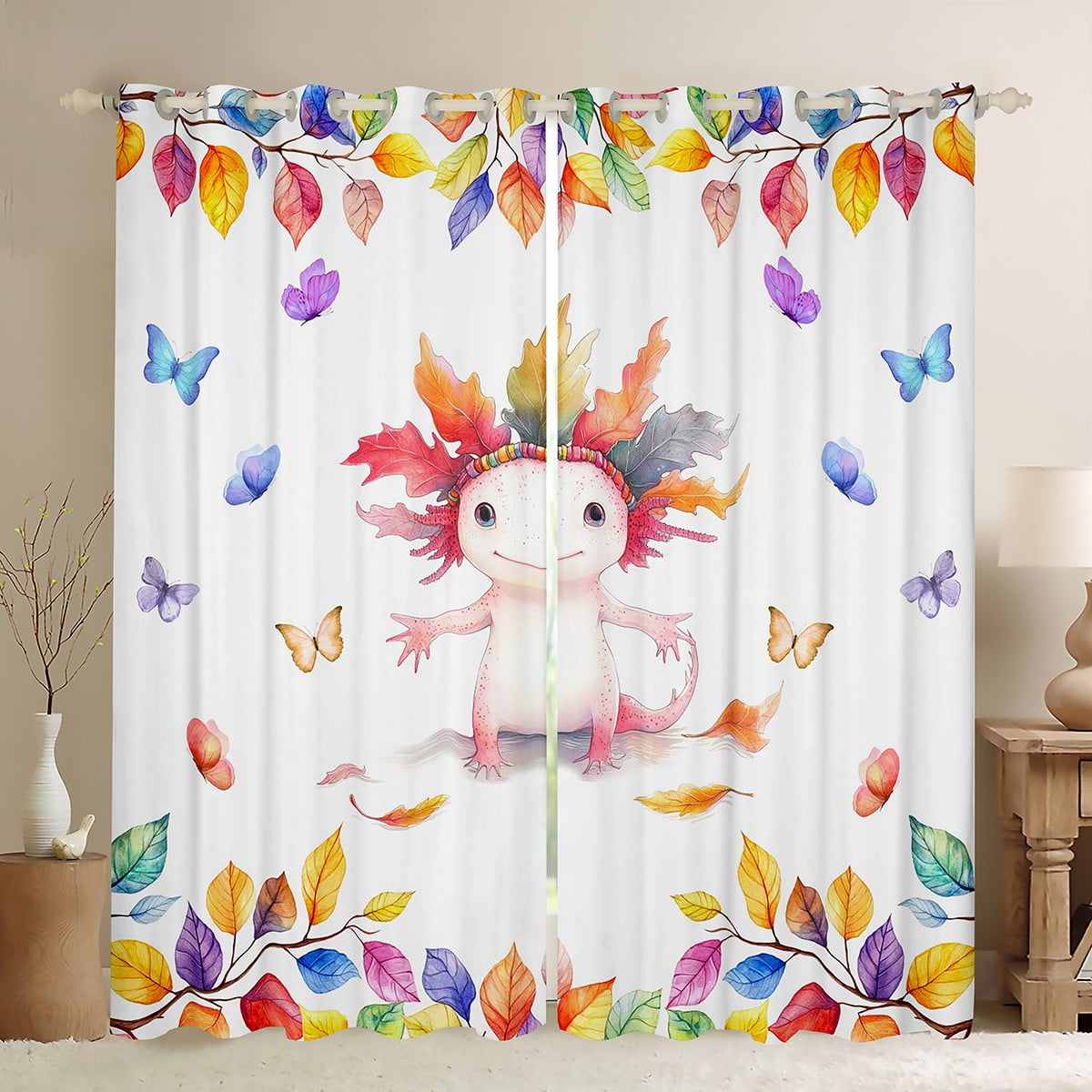 Cartoon Axolotl Curtains & Drapes Cute Animal 30%-50% Blackout Curtains ...