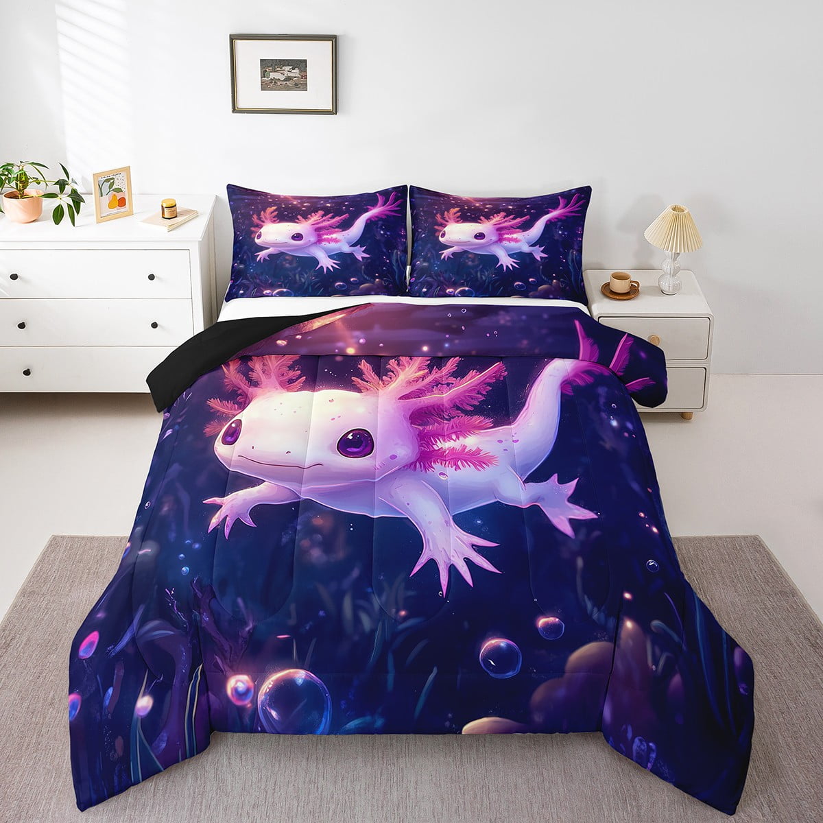 Cartoon Axolotl Down Comforter Cute Axolotl King Bedding Set,Ocean ...