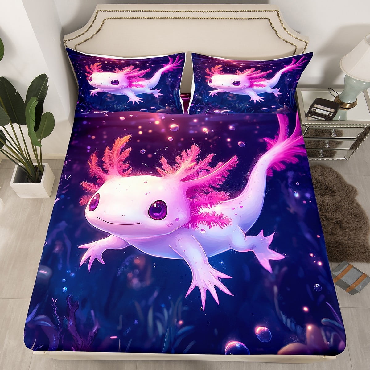 Cartoon Axolotl Bed Sheets Cute Axolotl Queen Bedding Set,Ocean Coral ...