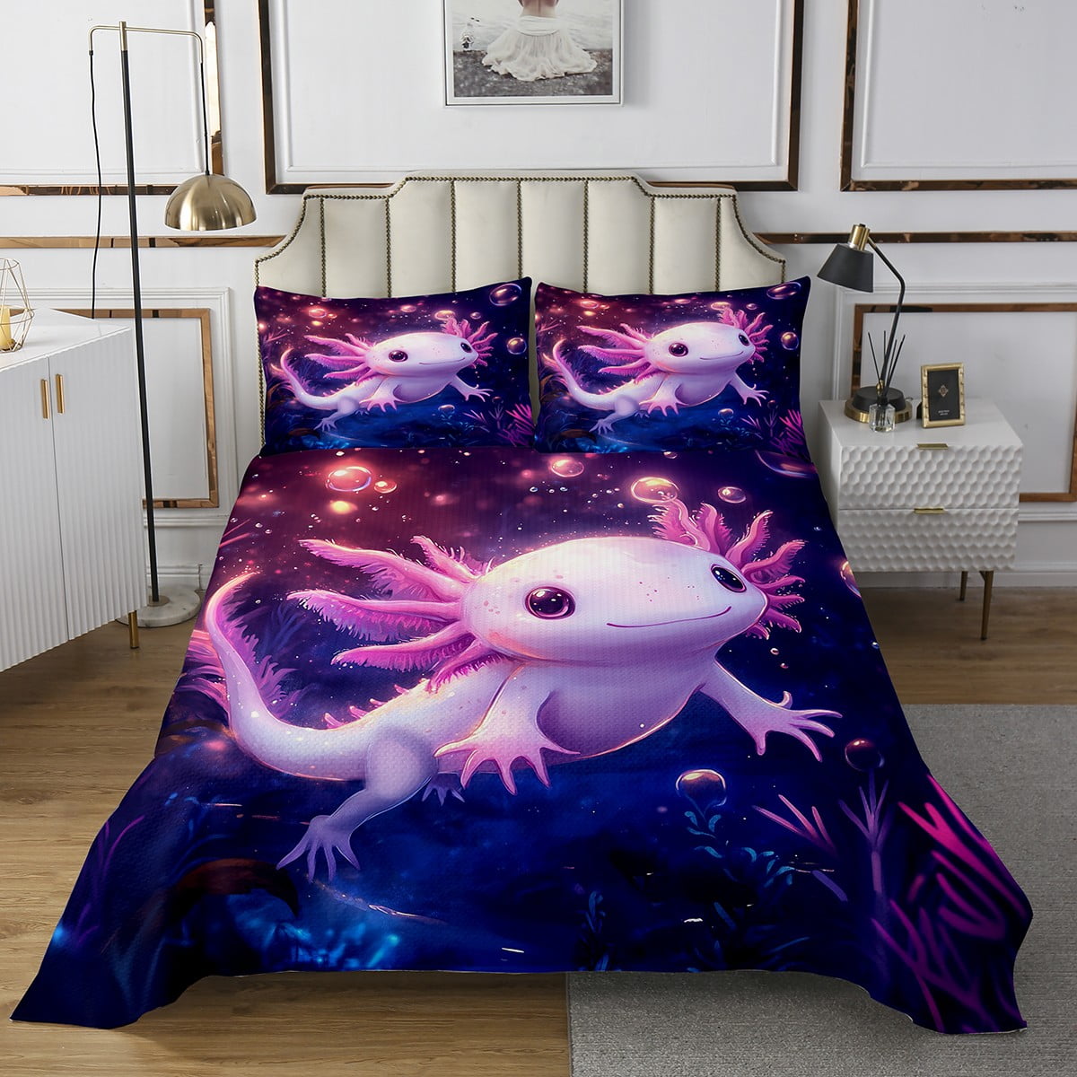 Cartoon Axolotl Kids Coverlet Set Cute Ocean Axolotl Animal Twin Size ...