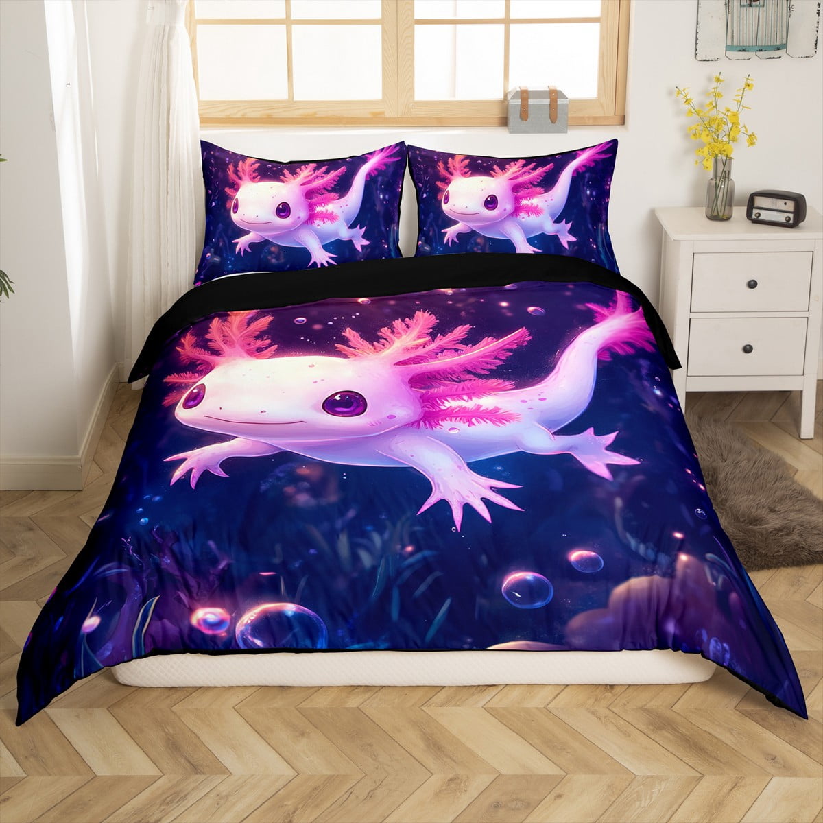 Cartoon Axolotl Duvet Cover Cute Axolotl Full Bedding Set,Ocean Coral ...