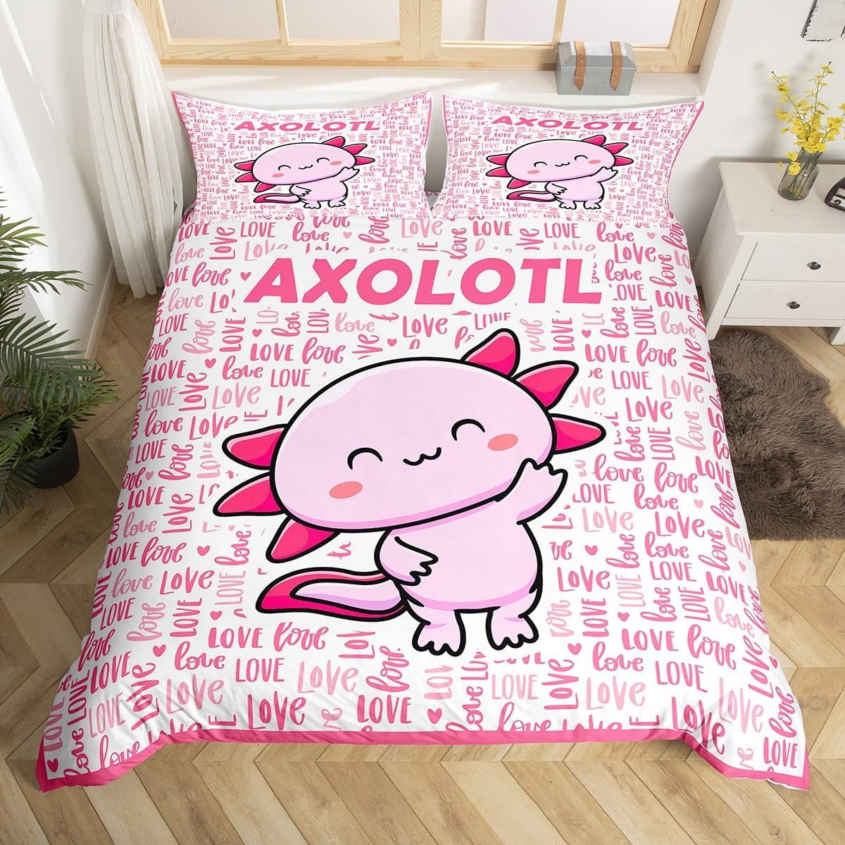 Cartoon Axolotl Kids Duvet Cover Set Queen Size,Cute Salamander Ocean ...