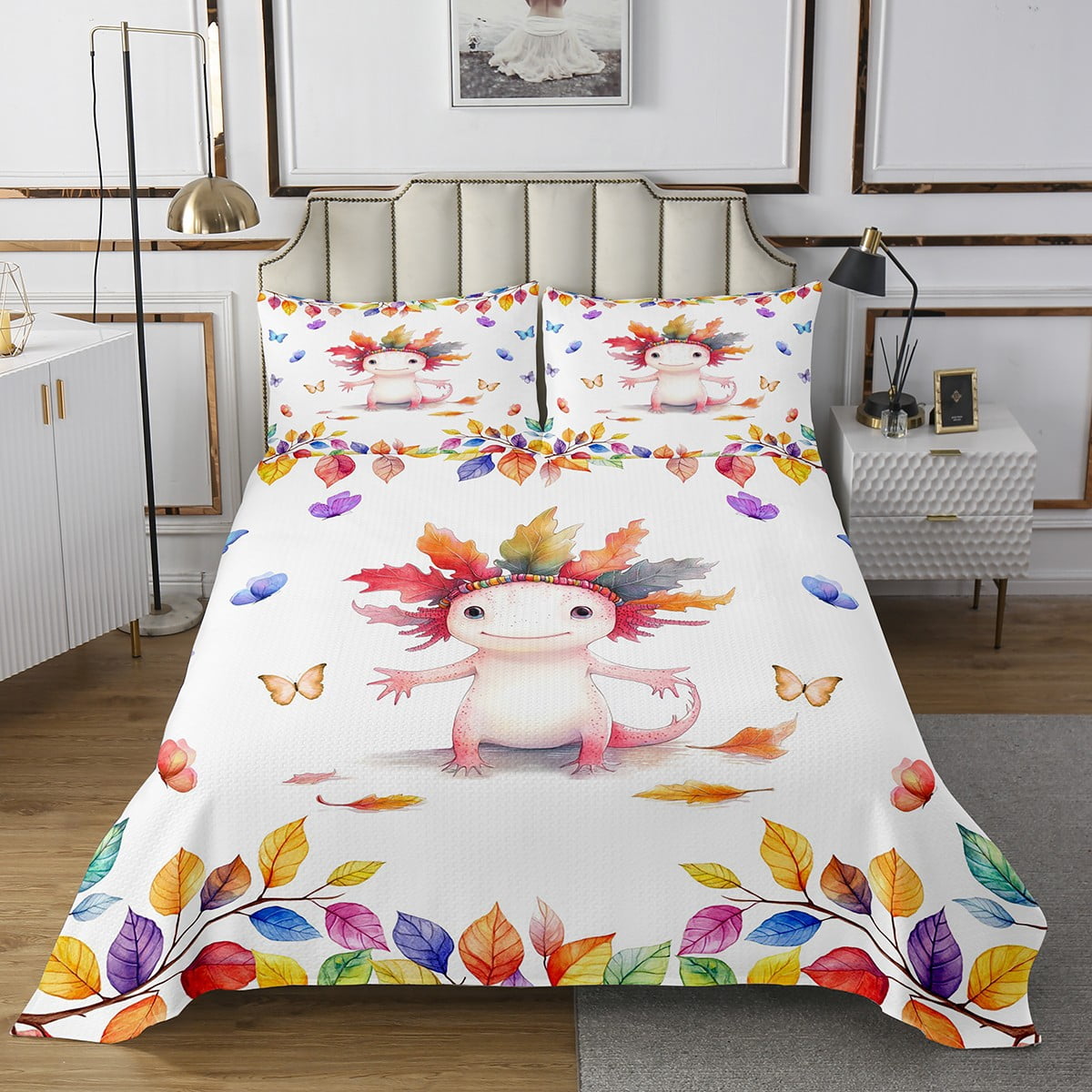 Cartoon Axolotl King Quilt Set Cute Animal Coverlet Set, Kawaii ...