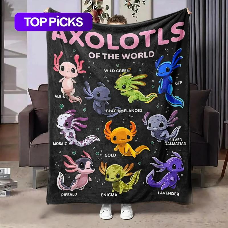 Cartoon Axolotl Pattern Blanket, Figure Print Blanket, 1 Count Soft ...