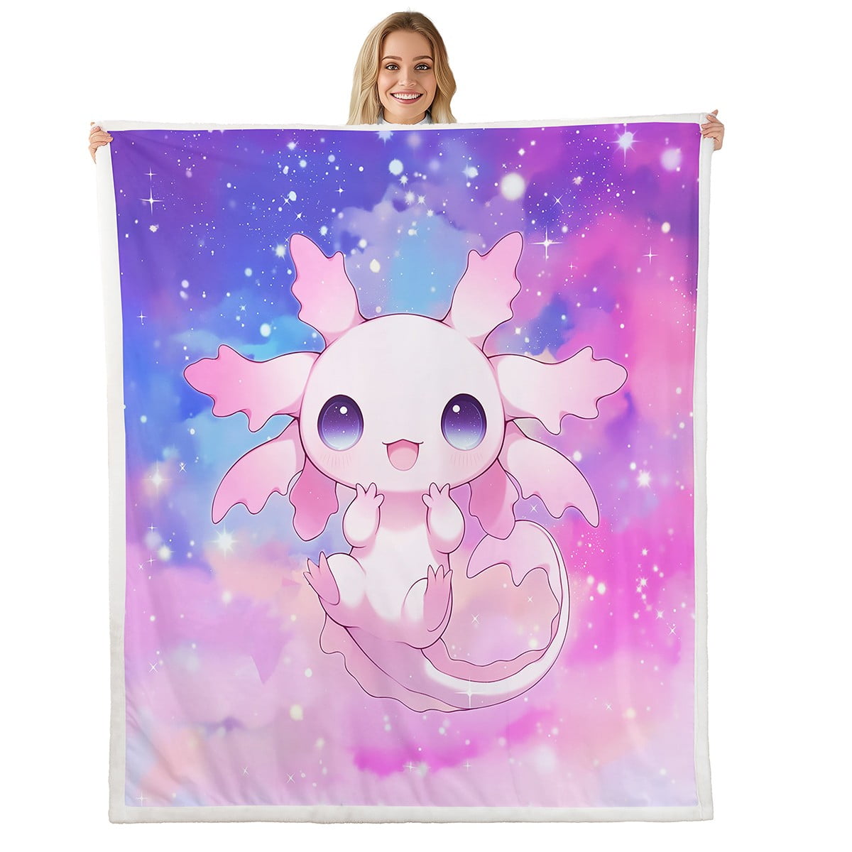 Cartoon Axolotl Queen 90"X90" Throw Blanket For Girls Kids Teen Bed ...