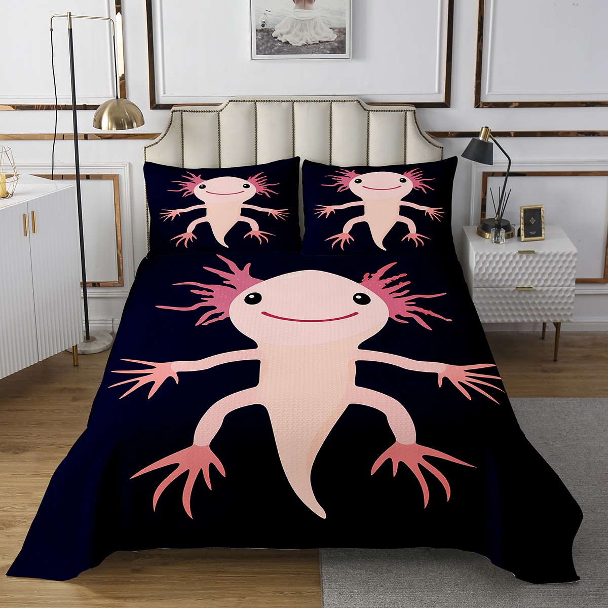 Cartoon Axolotl Quilt Set Queen Size,Axolotl Coverlet Set,Ocean Animal ...