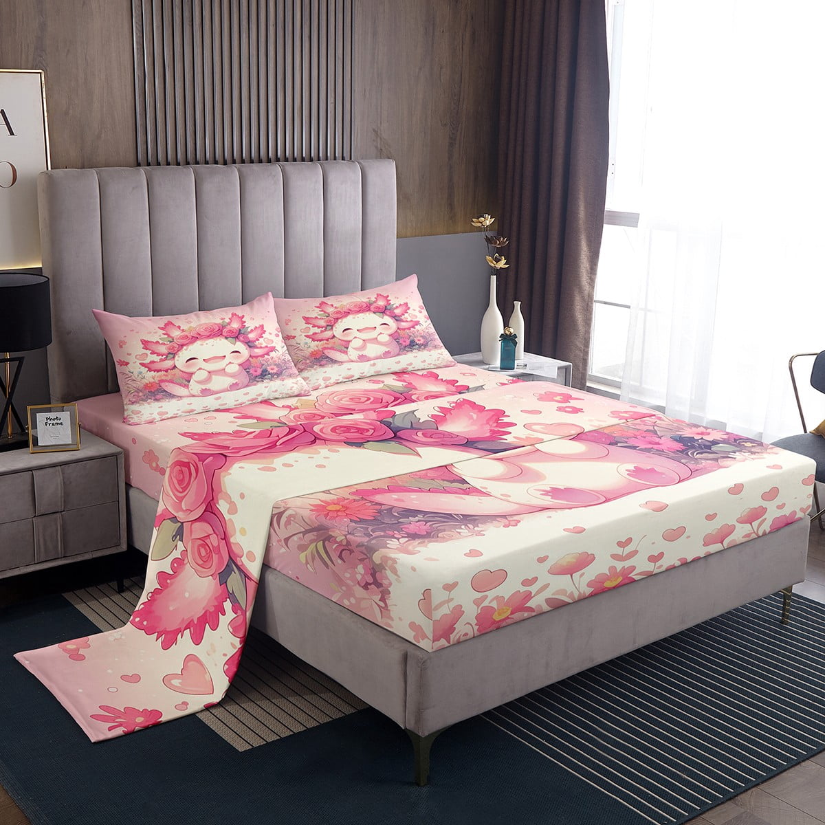 Cartoon Axolotl Sheet Sets Kawaii Flowers Wildlife King Sheets,Cute ...