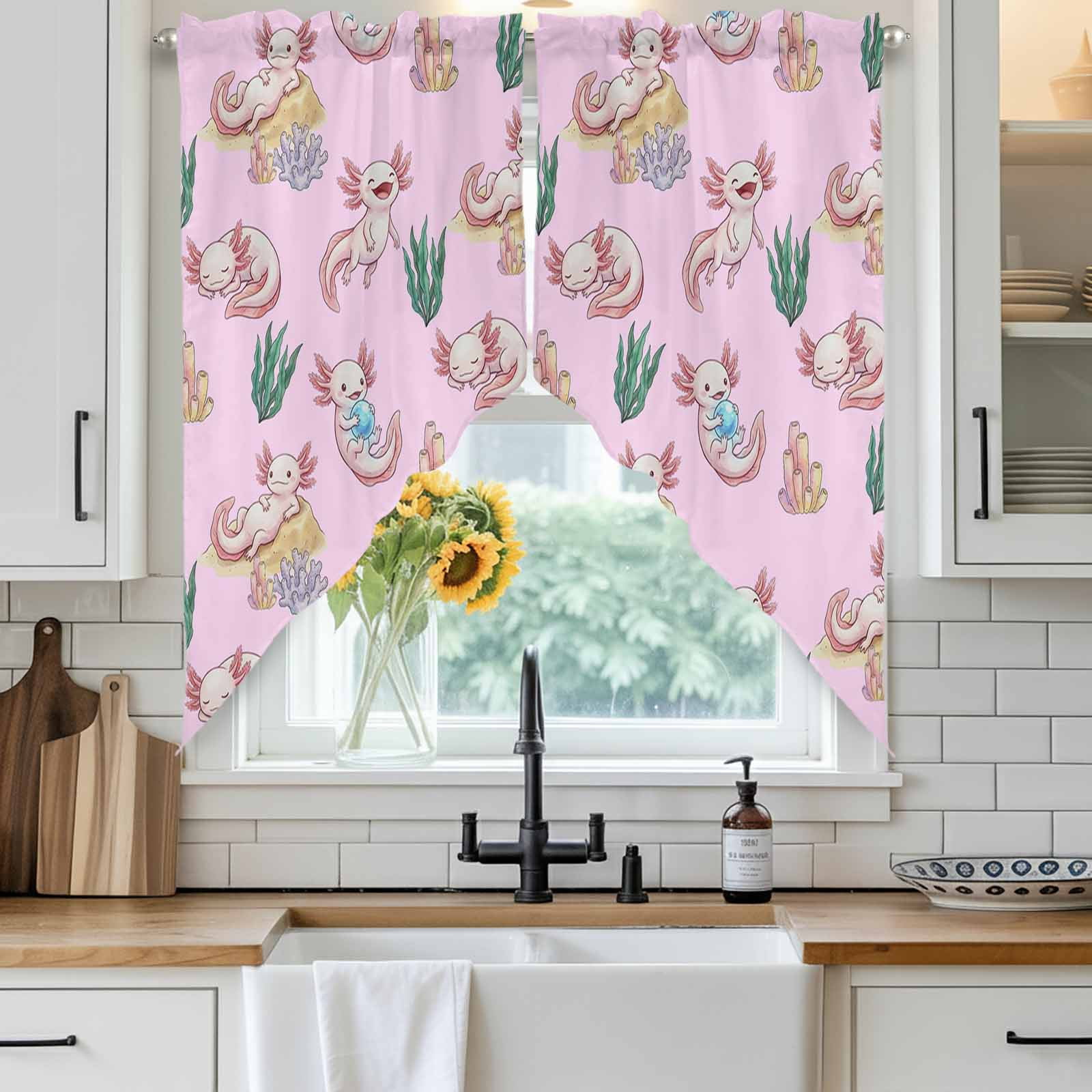 Cartoon Axolotl Swag Curtain Valance for Windows, Pink Ambystoma ...