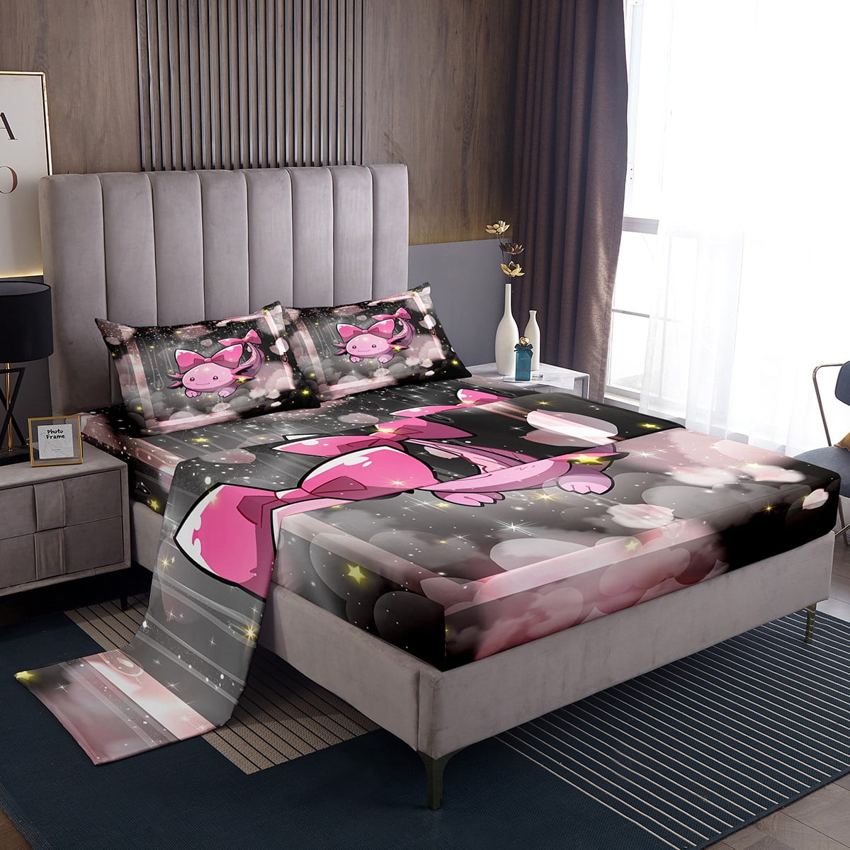 Cartoon Axolotl Twin Bed Sheets Pink Bow Axolotl Bedding Set Cute ...