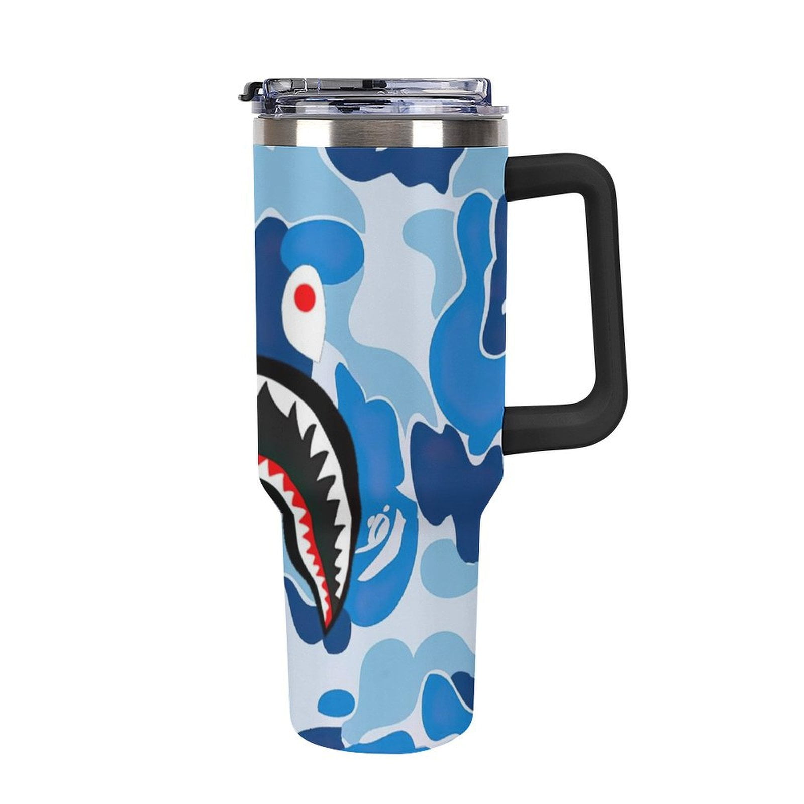 Cartoon BAPE Camo Shark 40oz Tumbler with Handle And Straw, Large Big ...