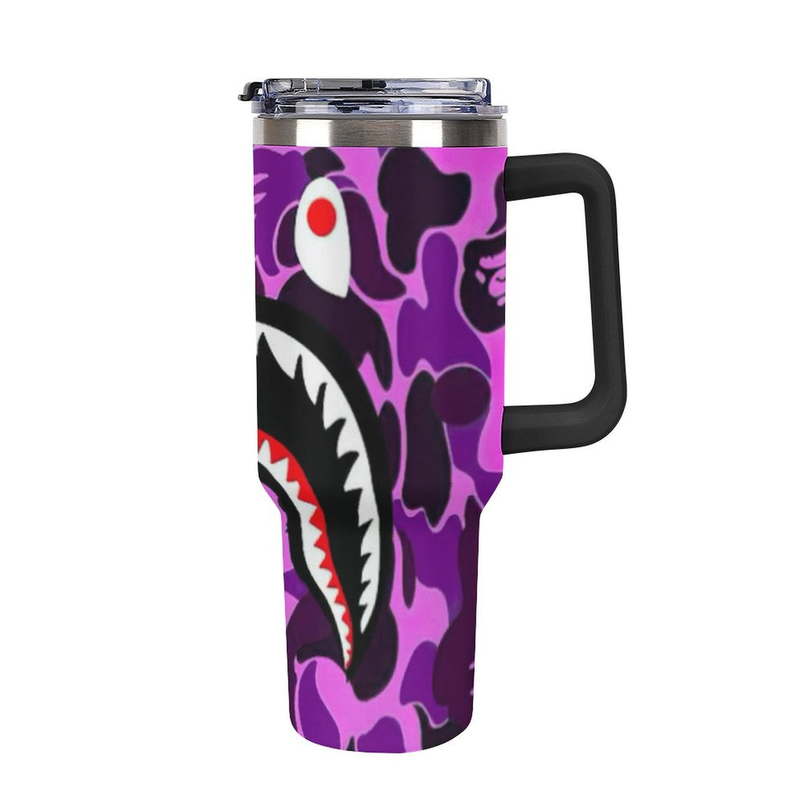 Cartoon BAPE Camo Shark 40oz Tumbler with Handle And Straw, Large Big ...