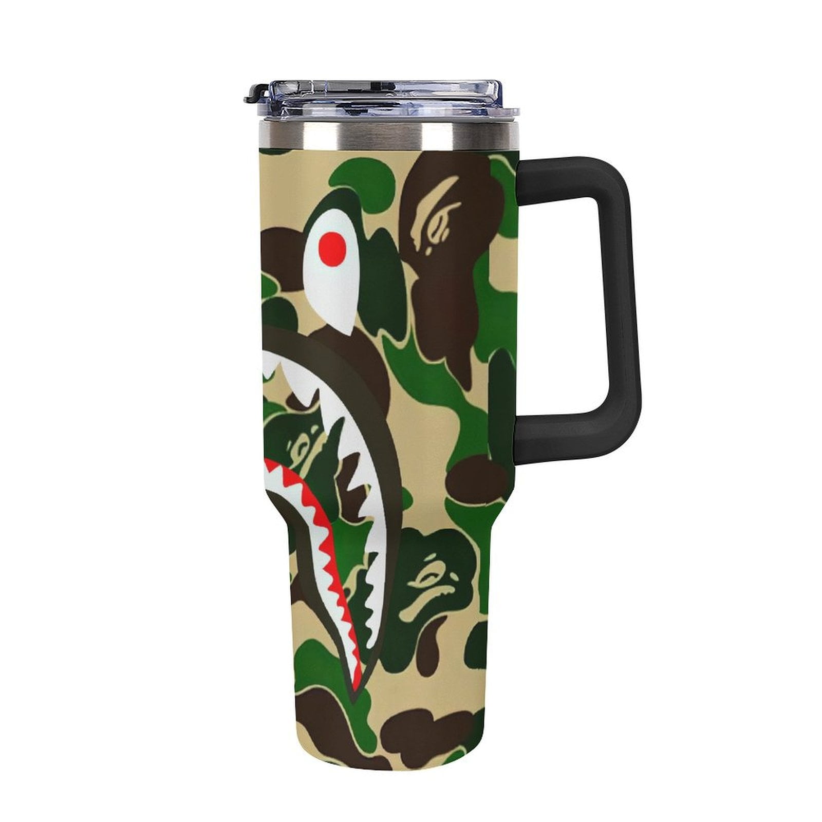 Cartoon BAPE Camo Shark 40oz Tumbler with Handle And Straw, Large Big ...