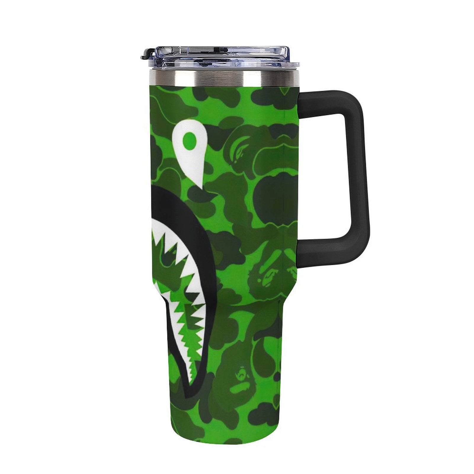 Cartoon BAPE Camo Shark 40oz Tumbler with Handle And Straw, Large Big ...