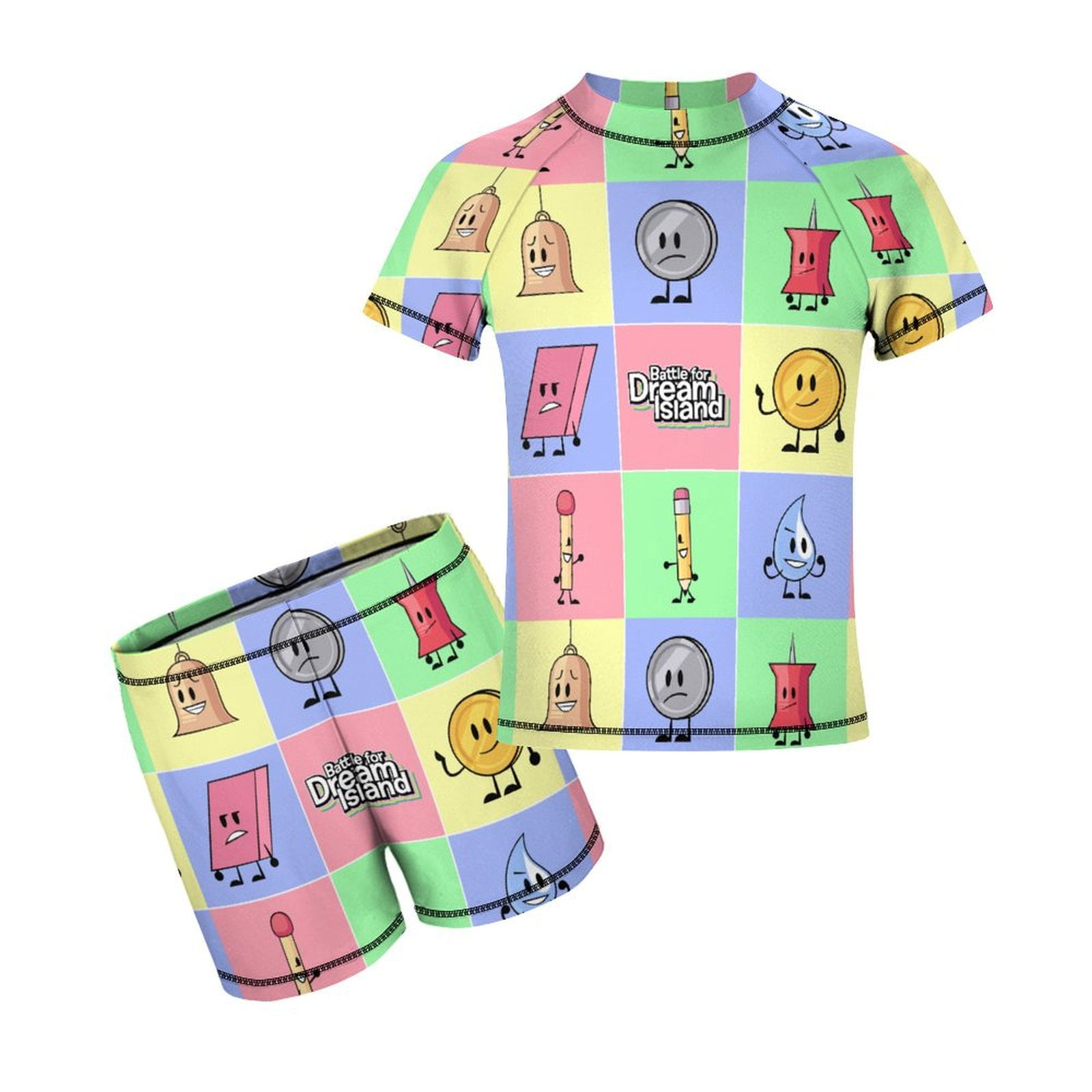 Cartoon BFDI Battle For Dream Island Boy's Swimsuit Short Sleeve T ...