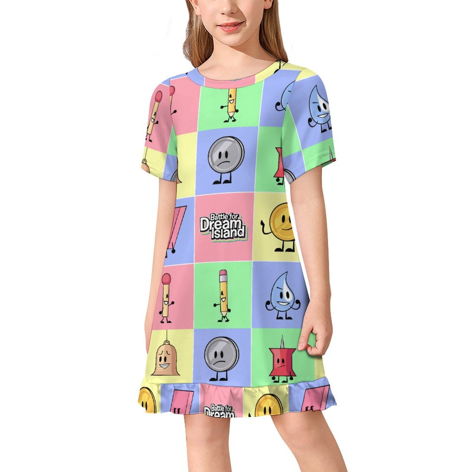 Cartoon BFDI Battle For Dream Island Children's Short Sleeved Dress 3D ...