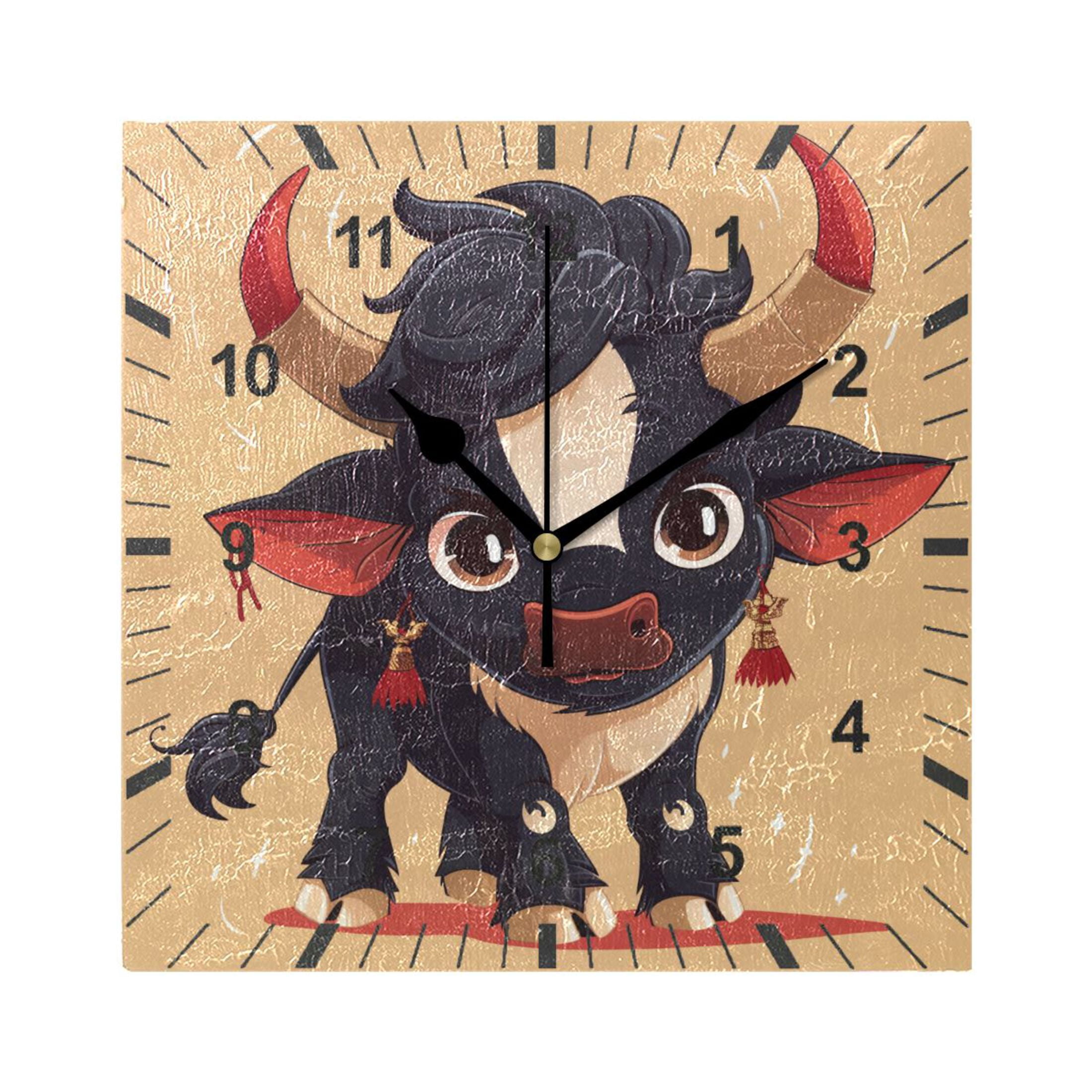 Cartoon Baby Cow Wall Clock Battery Operated Silent Non-Ticking Bedroom ...