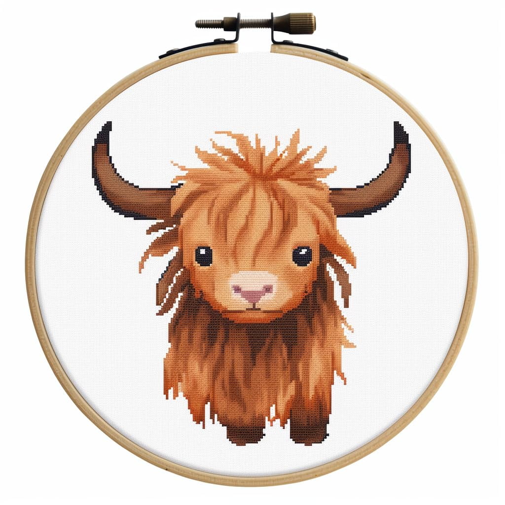 Cartoon Baby Highland Cow DIY Stamped Cross Stitch Kits Easy for ...
