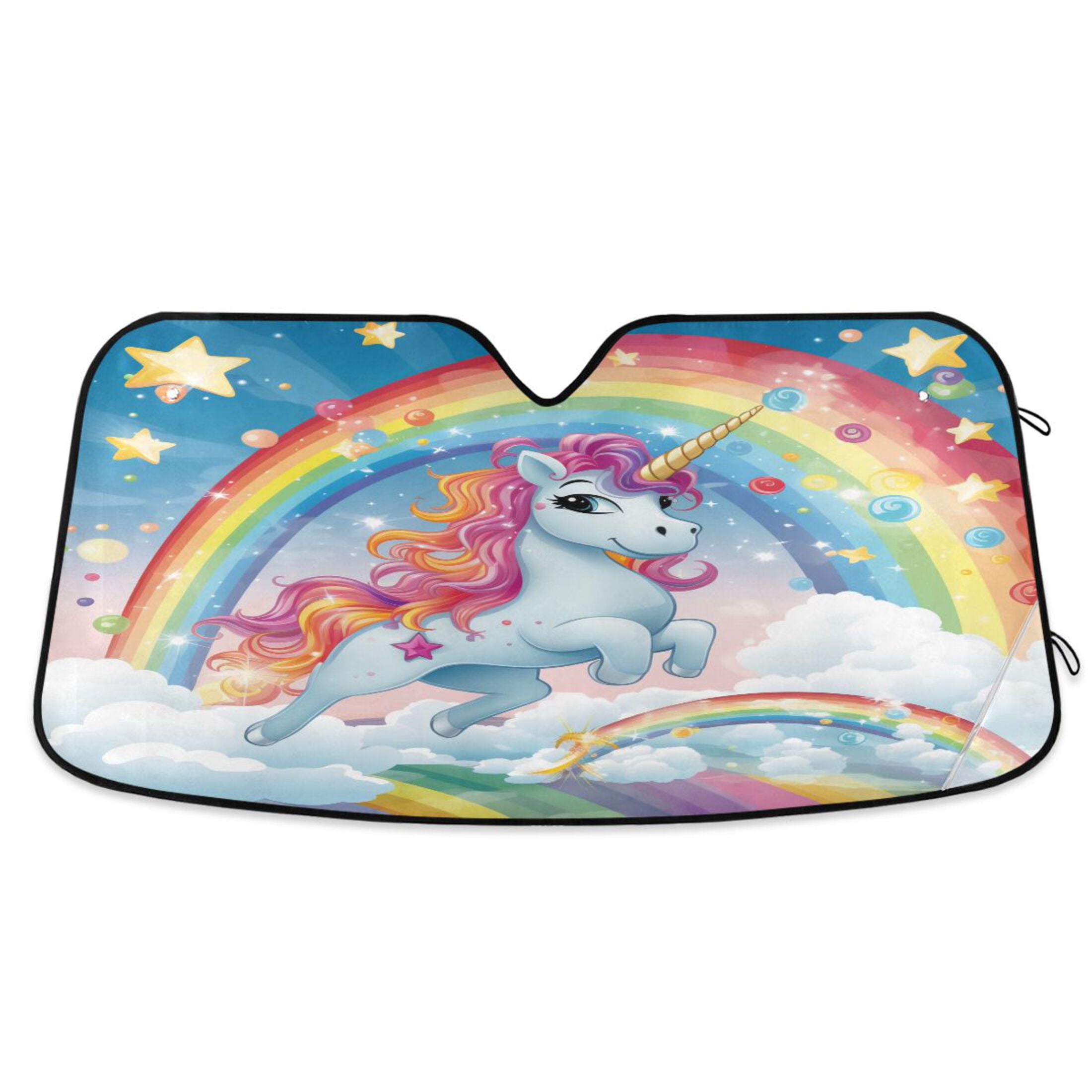 Cartoon Baby Unicorn and Rainbow Car Windshield Sun Shade Foldable Car ...