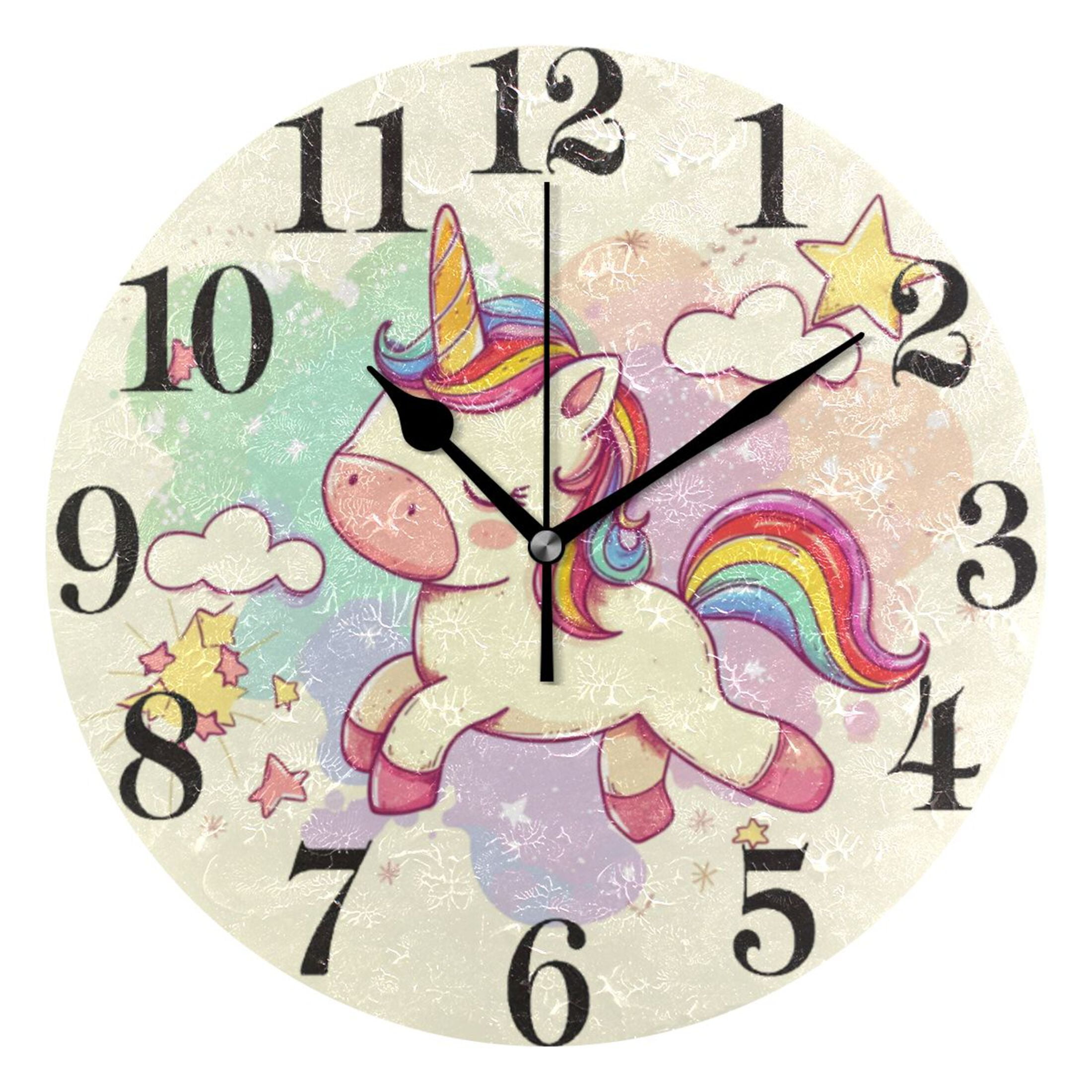 Cartoon Baby Unicorn and Star Wall Clock 9.8 inch Battery Operated ...