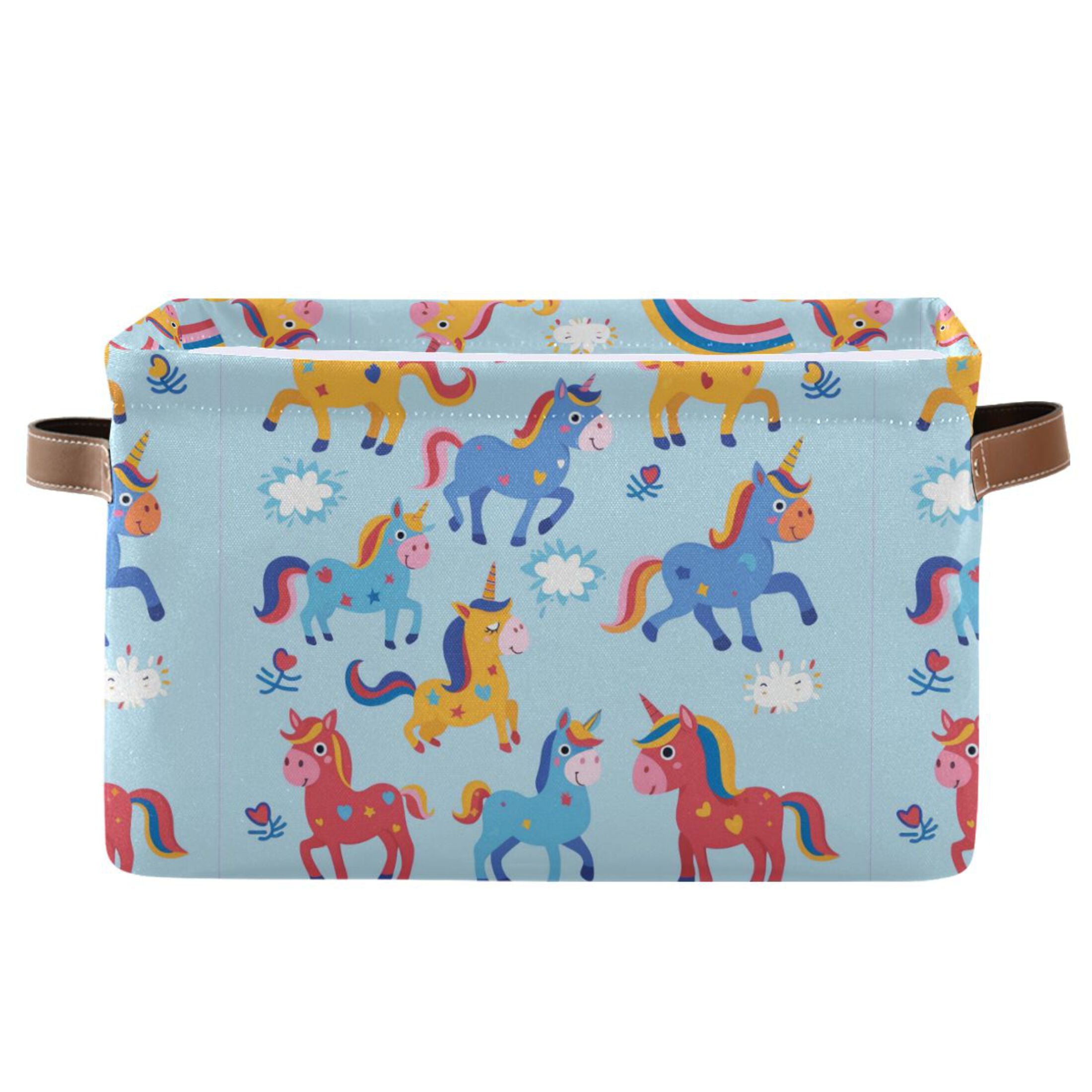 Cartoon Baby Unicorns Storage Bins with Handle Fabric Organizer Basket ...