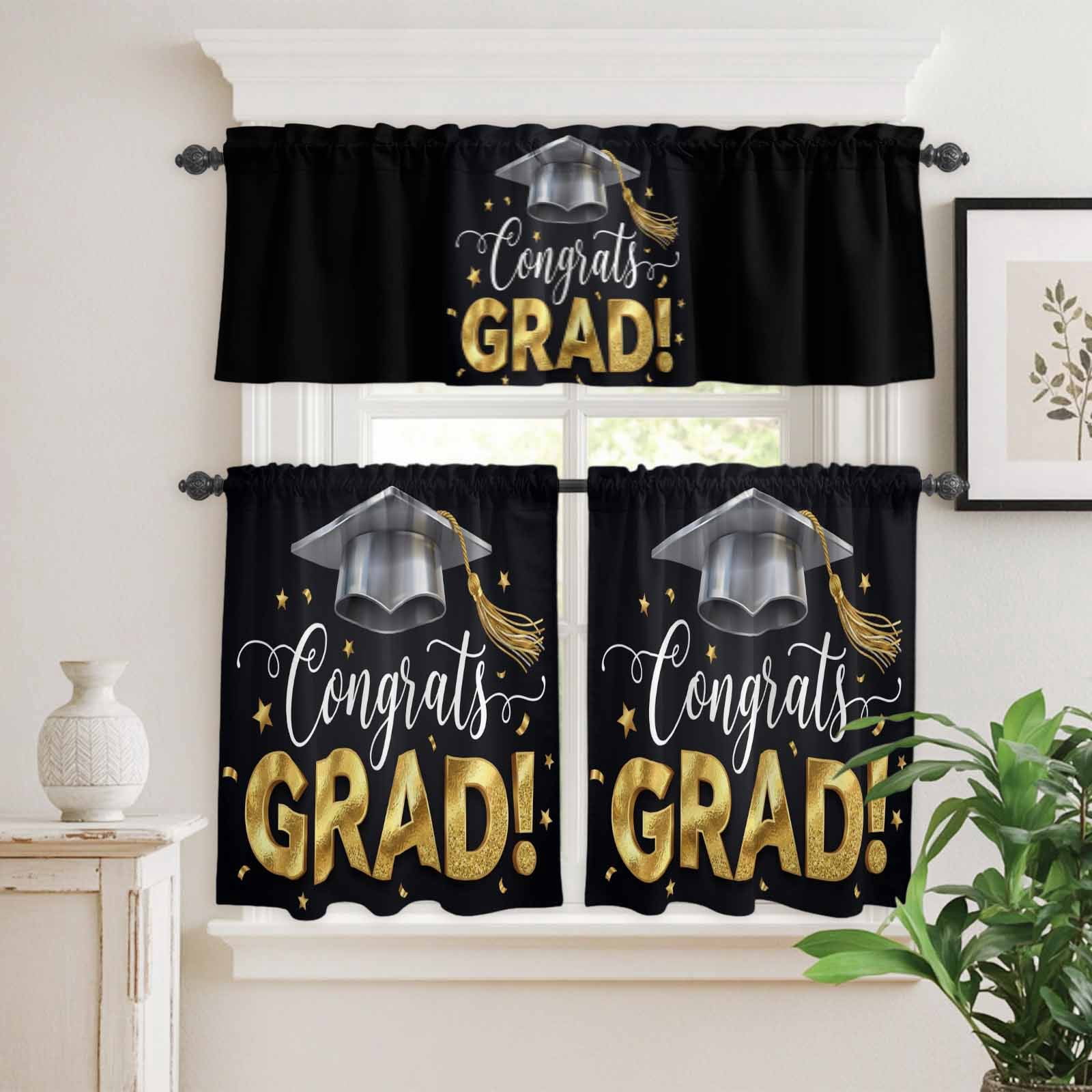 Cartoon Bachelor's Hat Star Curtain Tier and Valance Set 3 Piece ...