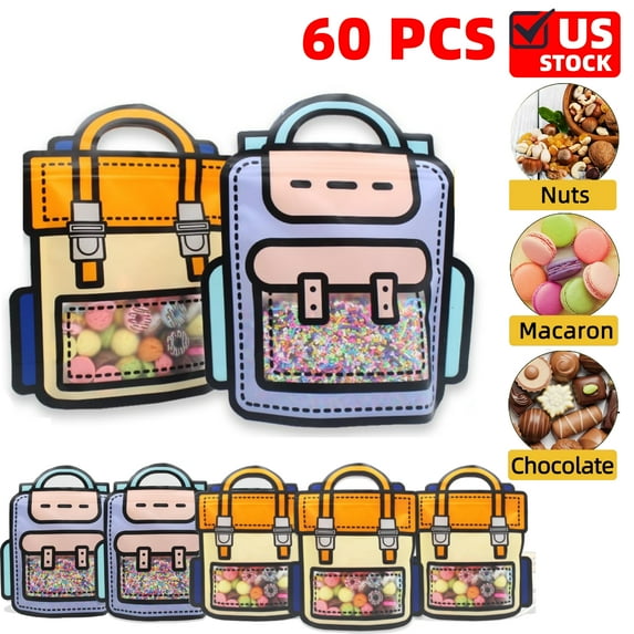 Cartoon Backpack Goodie Bags(60PCS) Clear Gift Candy Bags with Handle ...