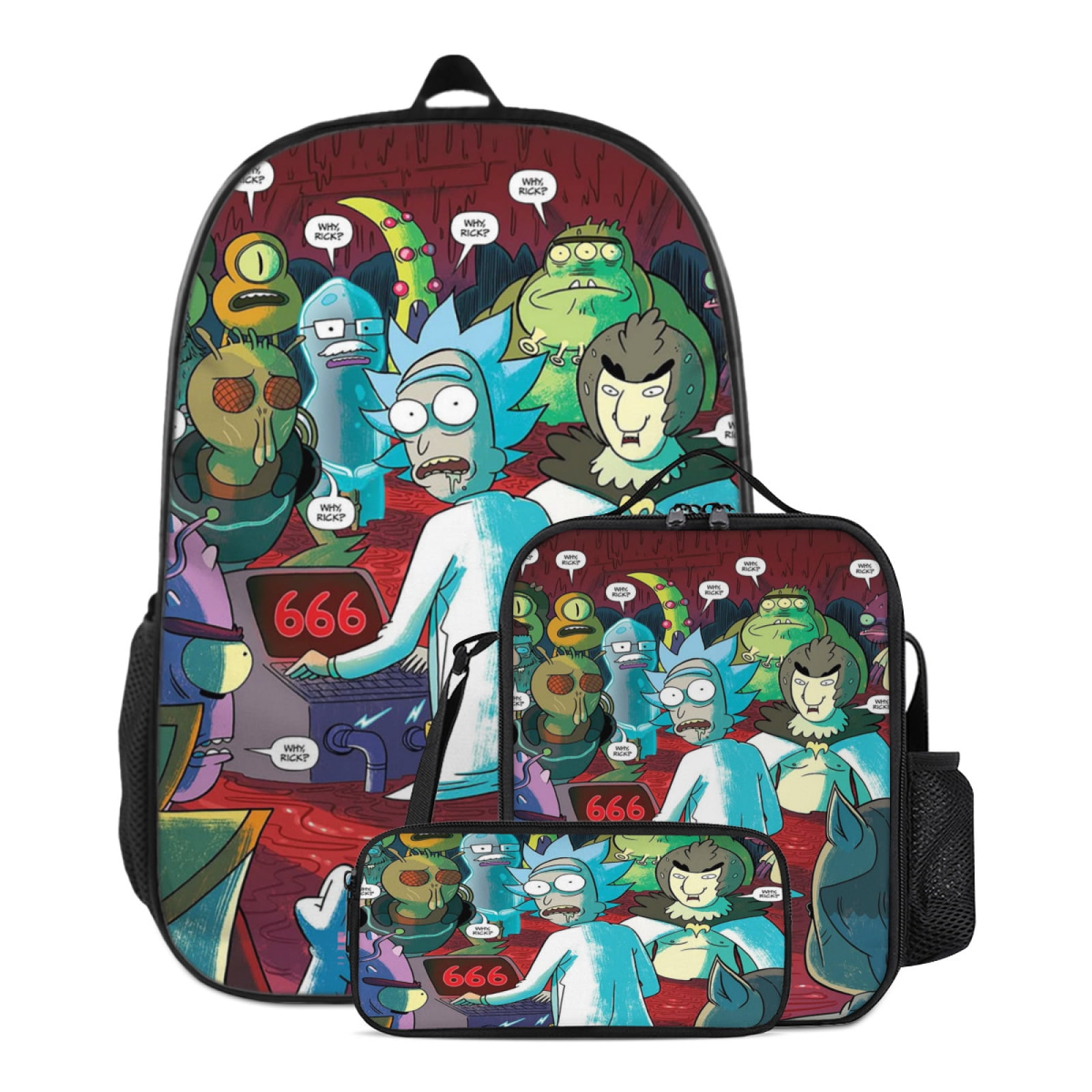 Cartoon Backpack for Rick and Morty Backpack with Lunch Box and Pencil ...