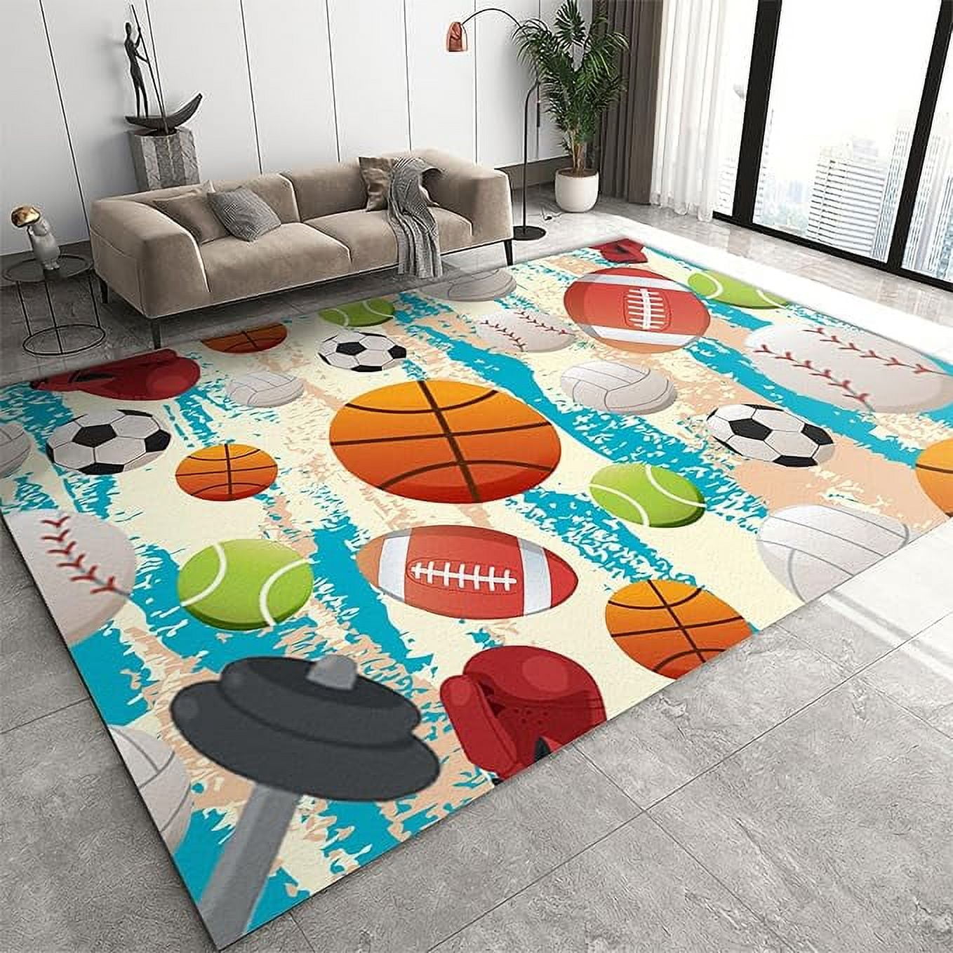 Cartoon Ball Sports Area Rugs, Doodle Fitness Sports Easy Clean Rug ...