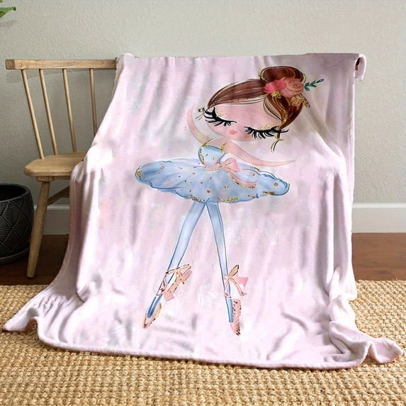 Cartoon Ballerina Printed Flannel Throw Blanket - Digital Print ...