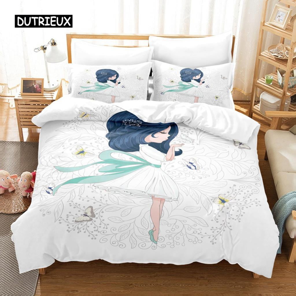 Cartoon Ballet Girl Pink Bedding Set Dancing Girl Princess Duvet Cover ...