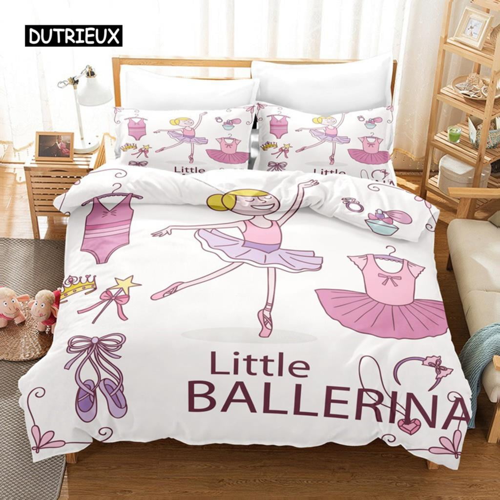 Cartoon Ballet Girl Pink Bedding Set Dancing Girl Princess Duvet Cover ...