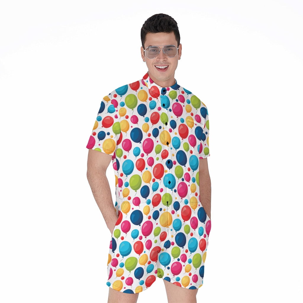 Cartoon Balloon Pattern Short Sleeve Men'S Rompers, Balloon Casual ...