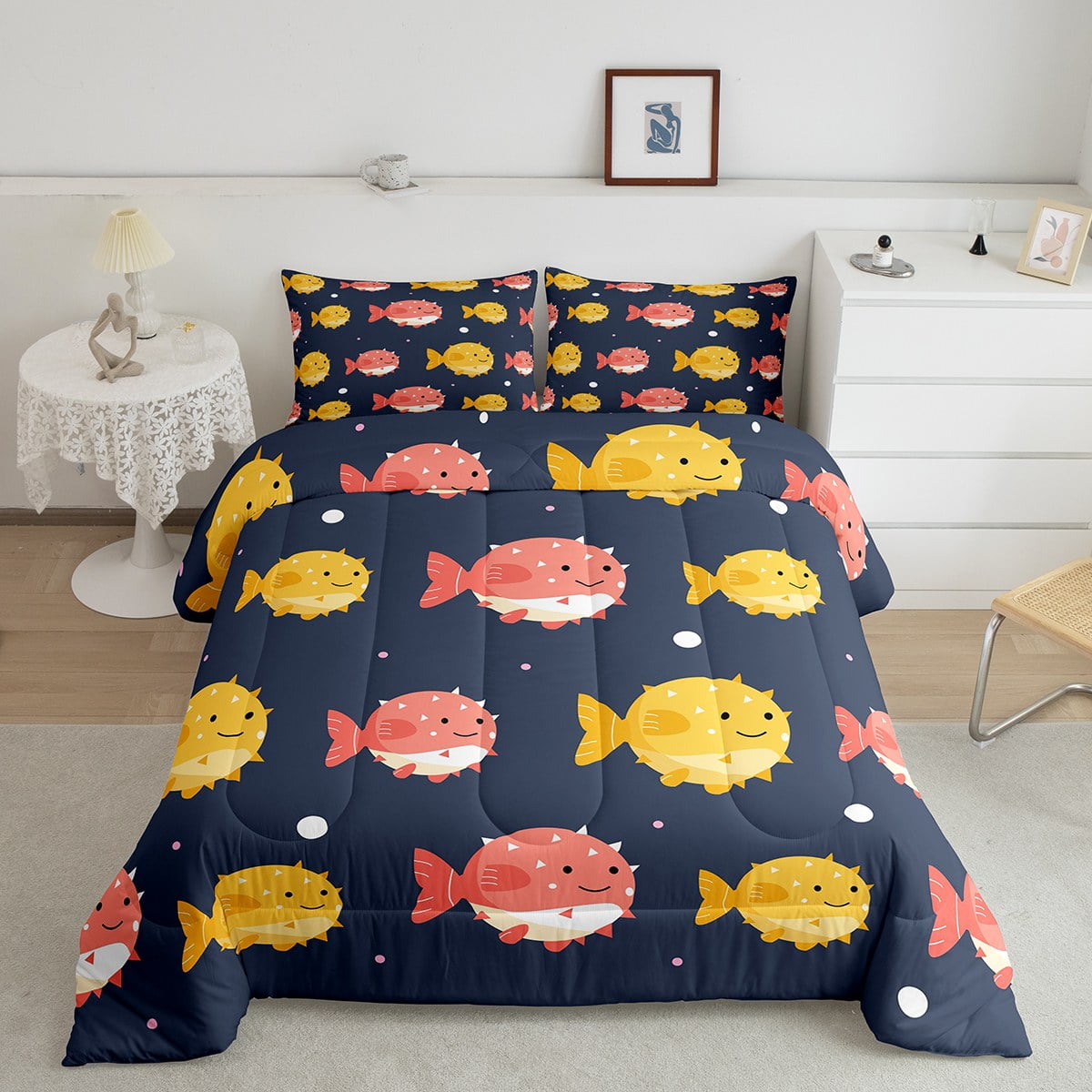 Cartoon Balloonfish Comforter Set Twin Size,Kawaii Ocean Life Bedding ...
