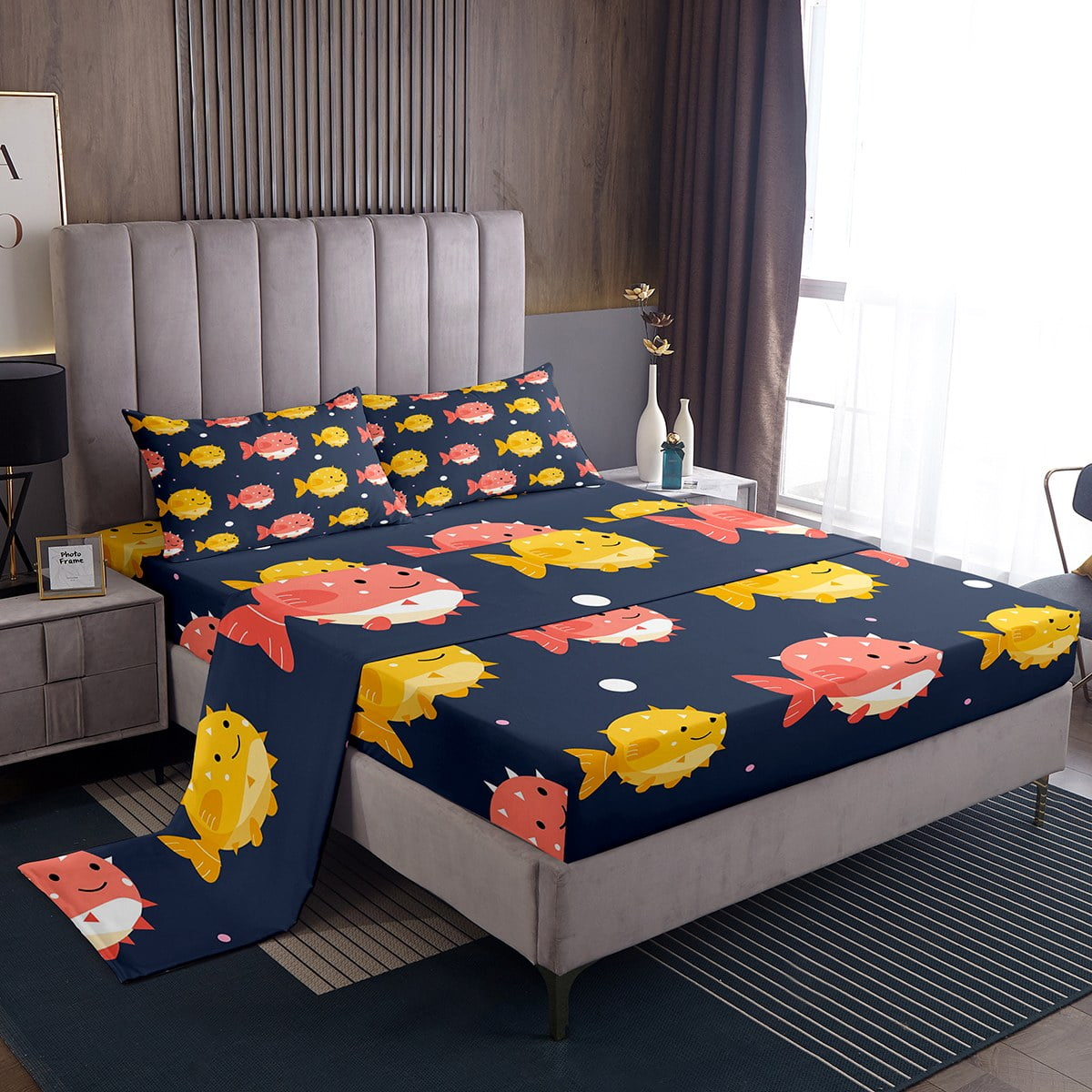 Cartoon Balloonfish Sheets Queen Size,Kawaii Ocean Life Bed Sheets Set ...