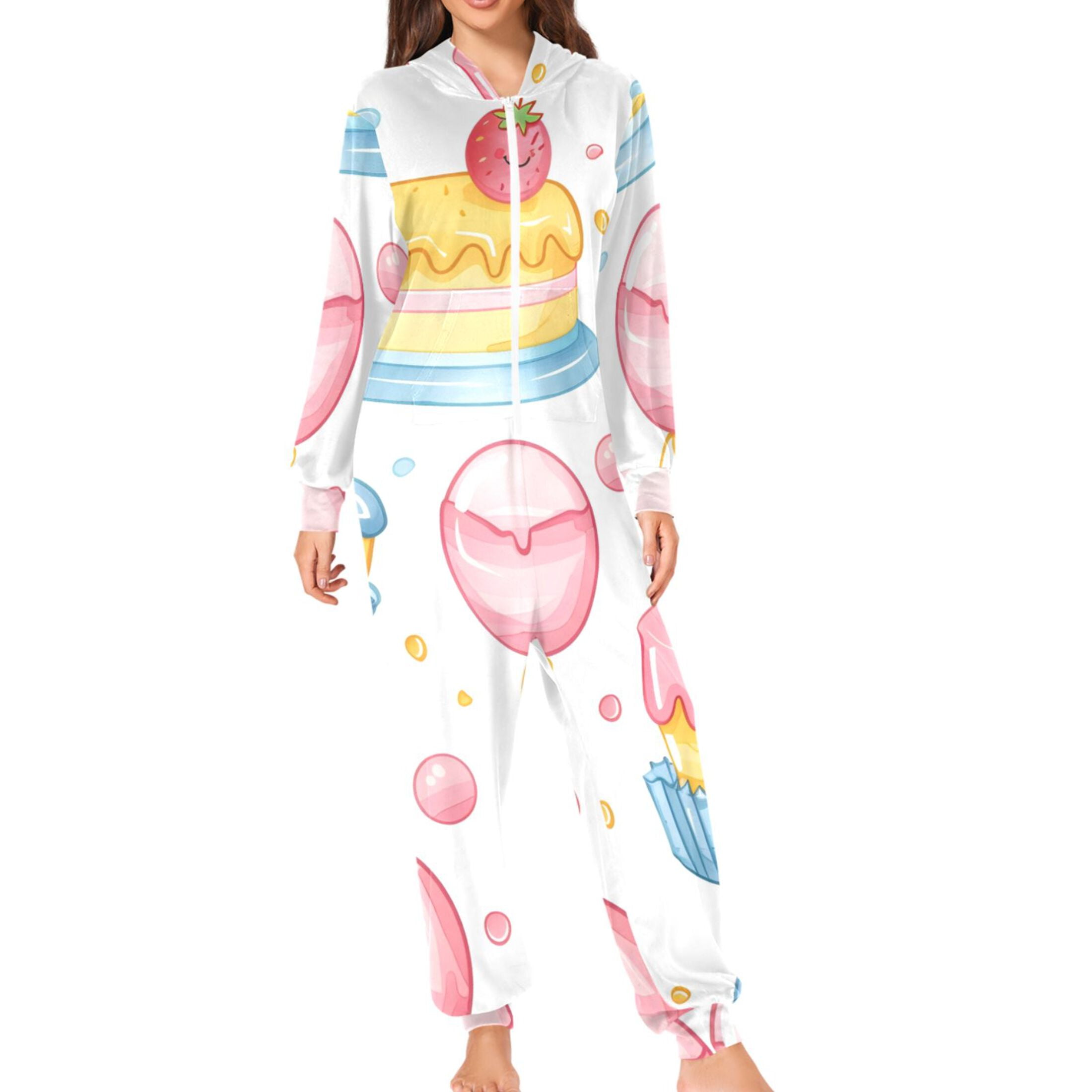Cartoon Balloons Cakes Stars Adult's Hoodie Onesie Jumpsuit One-Piece ...
