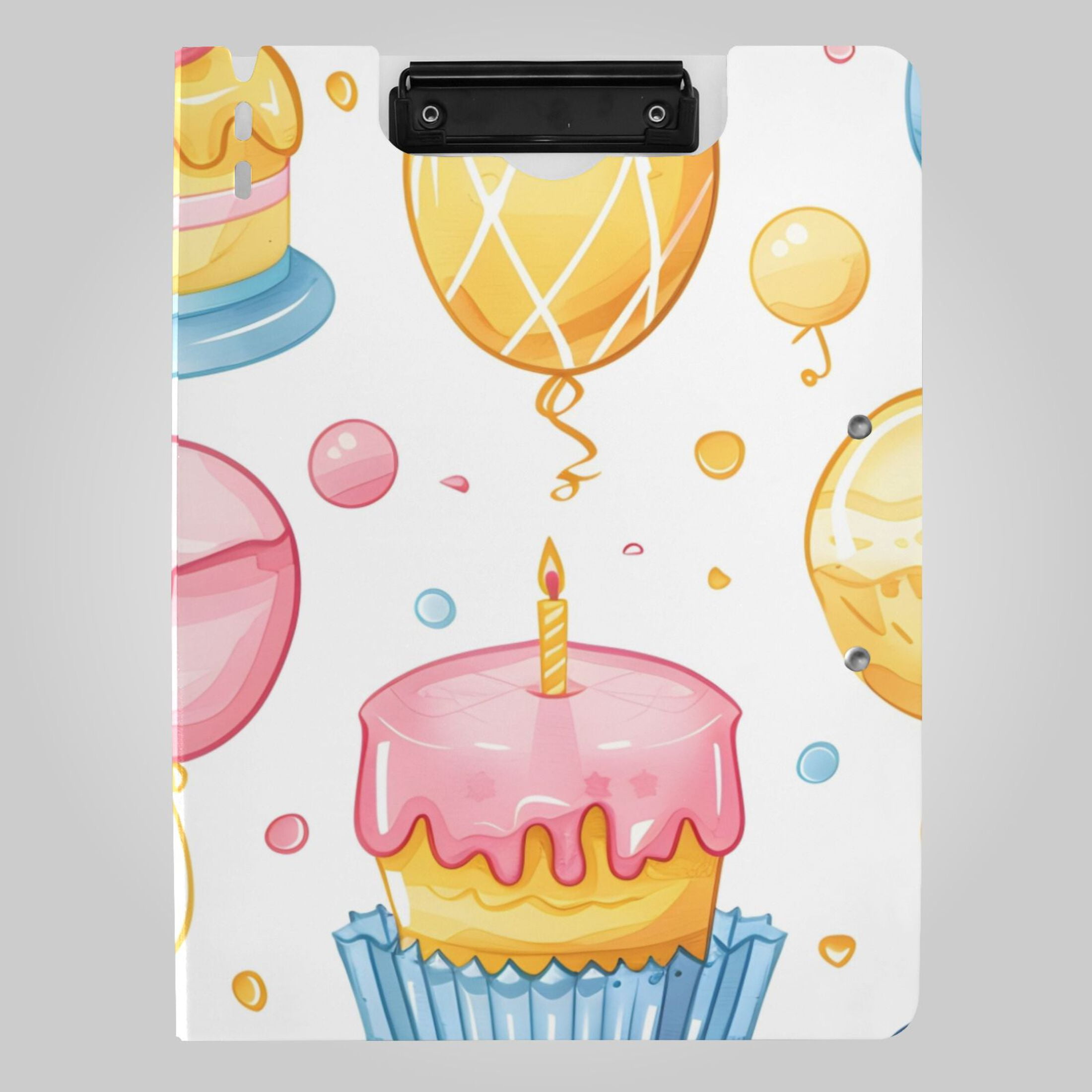 Cartoon Balloons Cakes Stars Foldable Binder Folder Clipboard with Pen ...