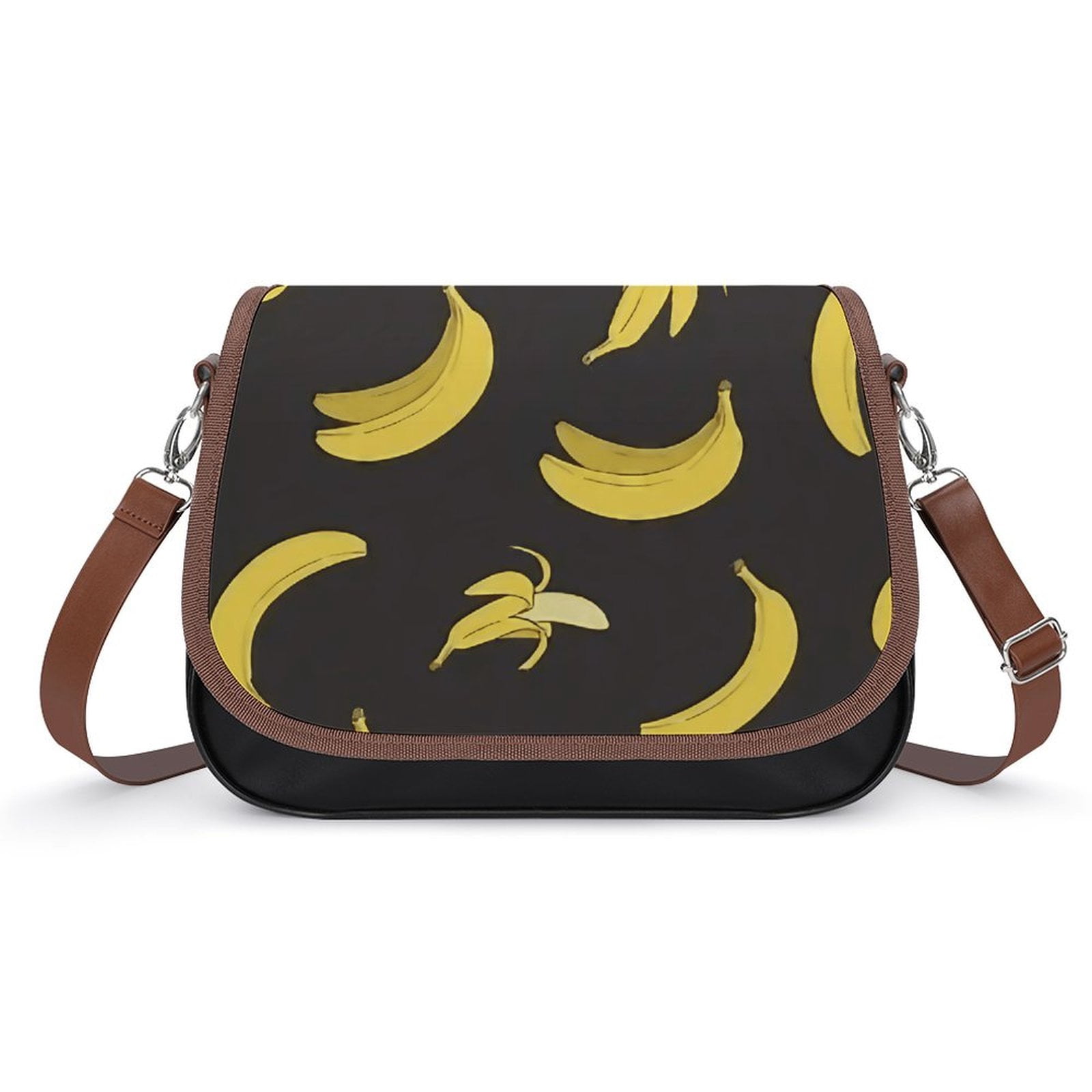 Cartoon Banana Black Women's PU leather crossbody bag with hook and ...