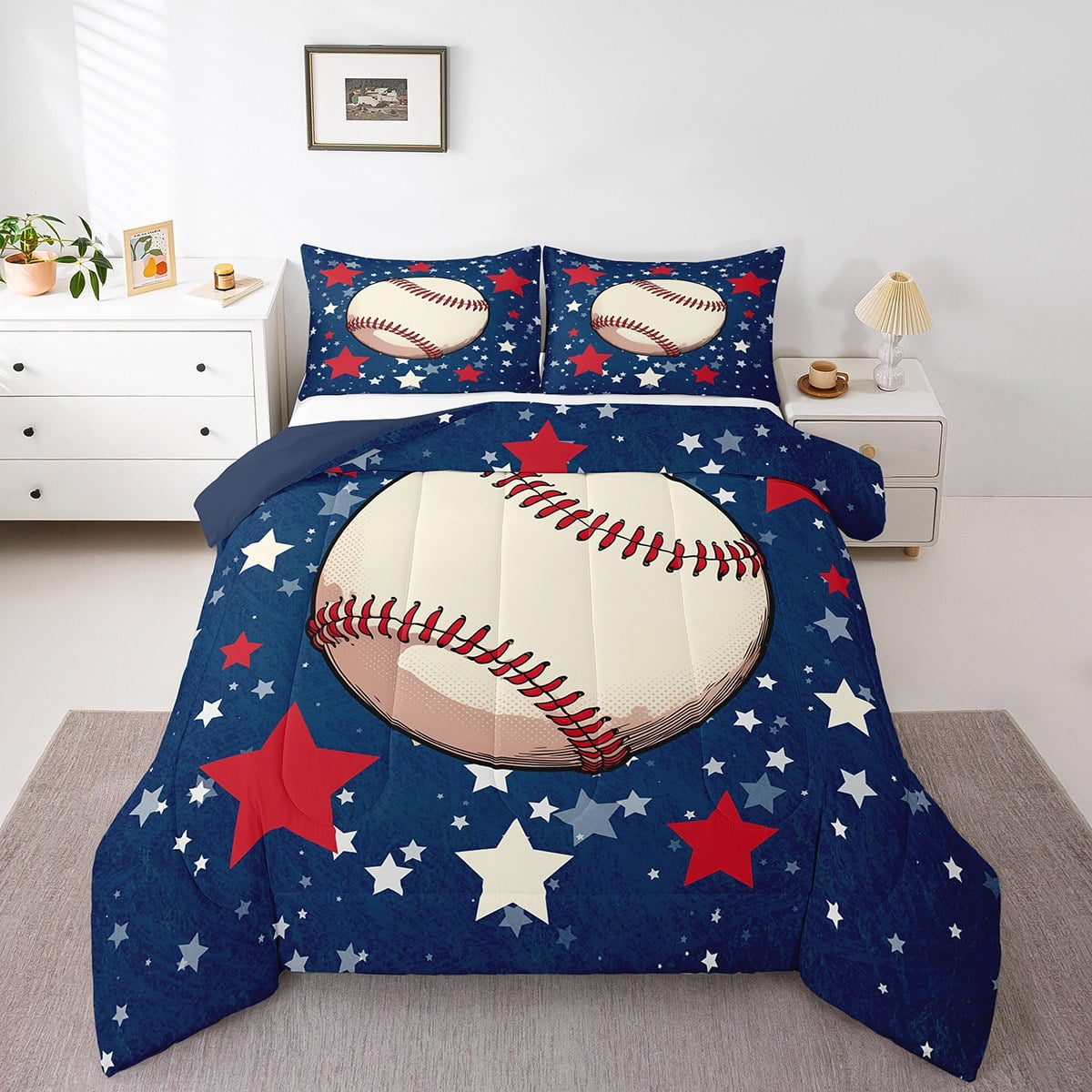 Cartoon Baseball Bedding Set,Retro Cartoon Stars Decor Hippie Comforter ...