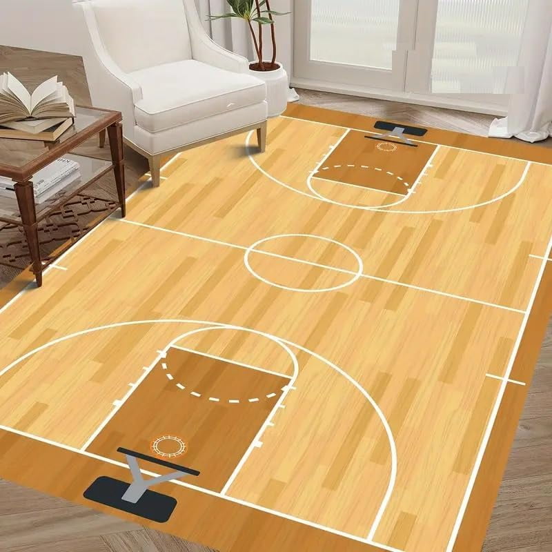 Cartoon Basketball Court Area Rug, 5x8ft, Abstract Creative Design ...